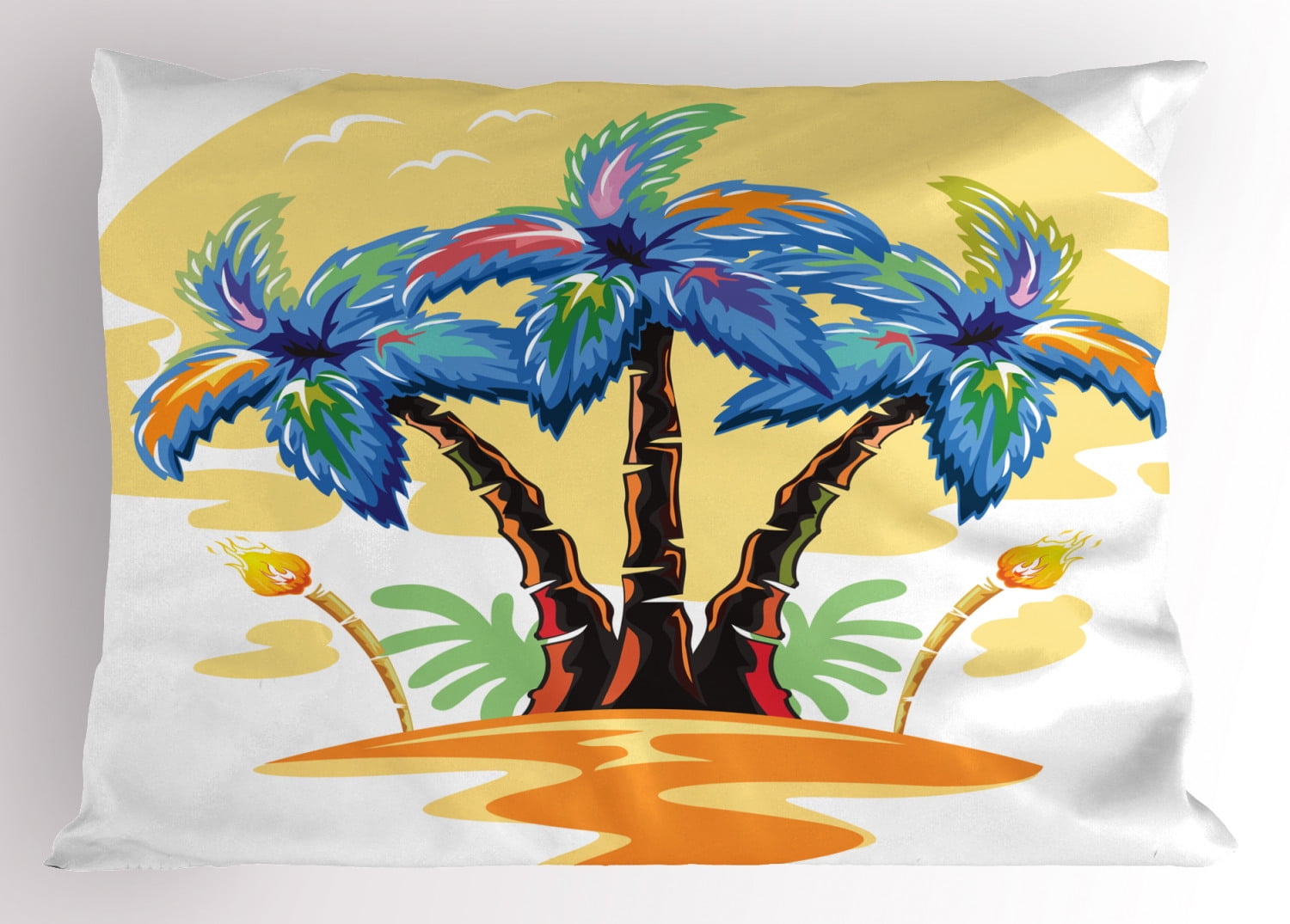 Ambesonne Tropical Pillow Sham, Cartoon Island Sunset, 26" X 20", Blue ...