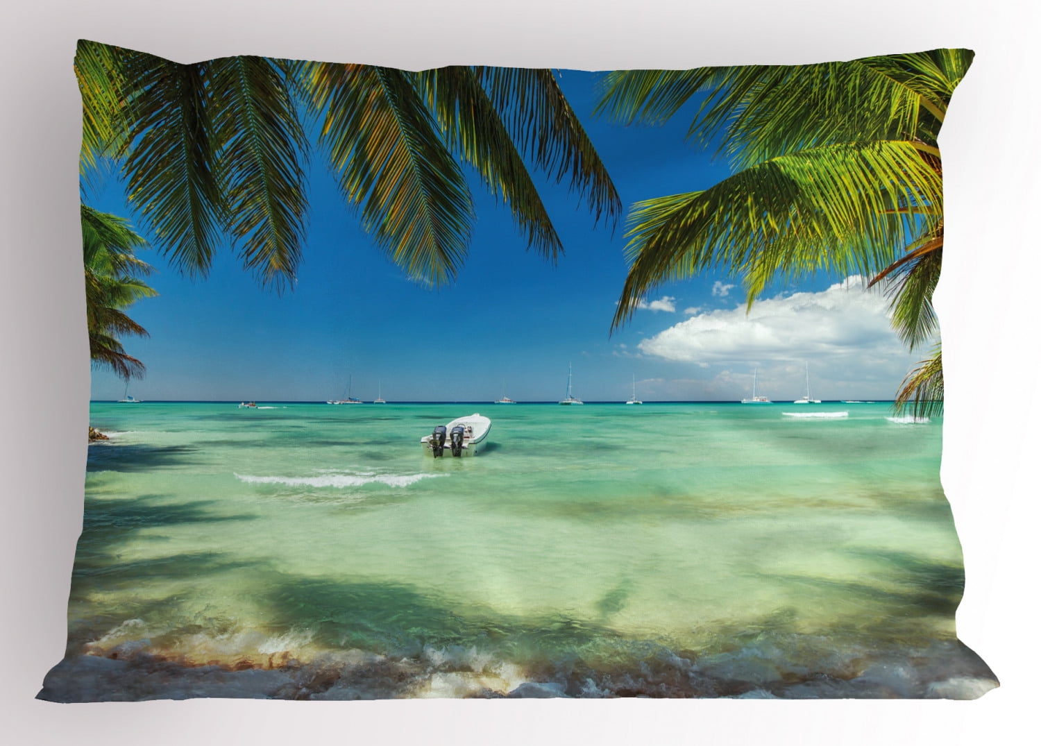 Ambesonne Tropical Pillow Sham, Surreal Sea Palm Tree, 26" X 20", Fern ...