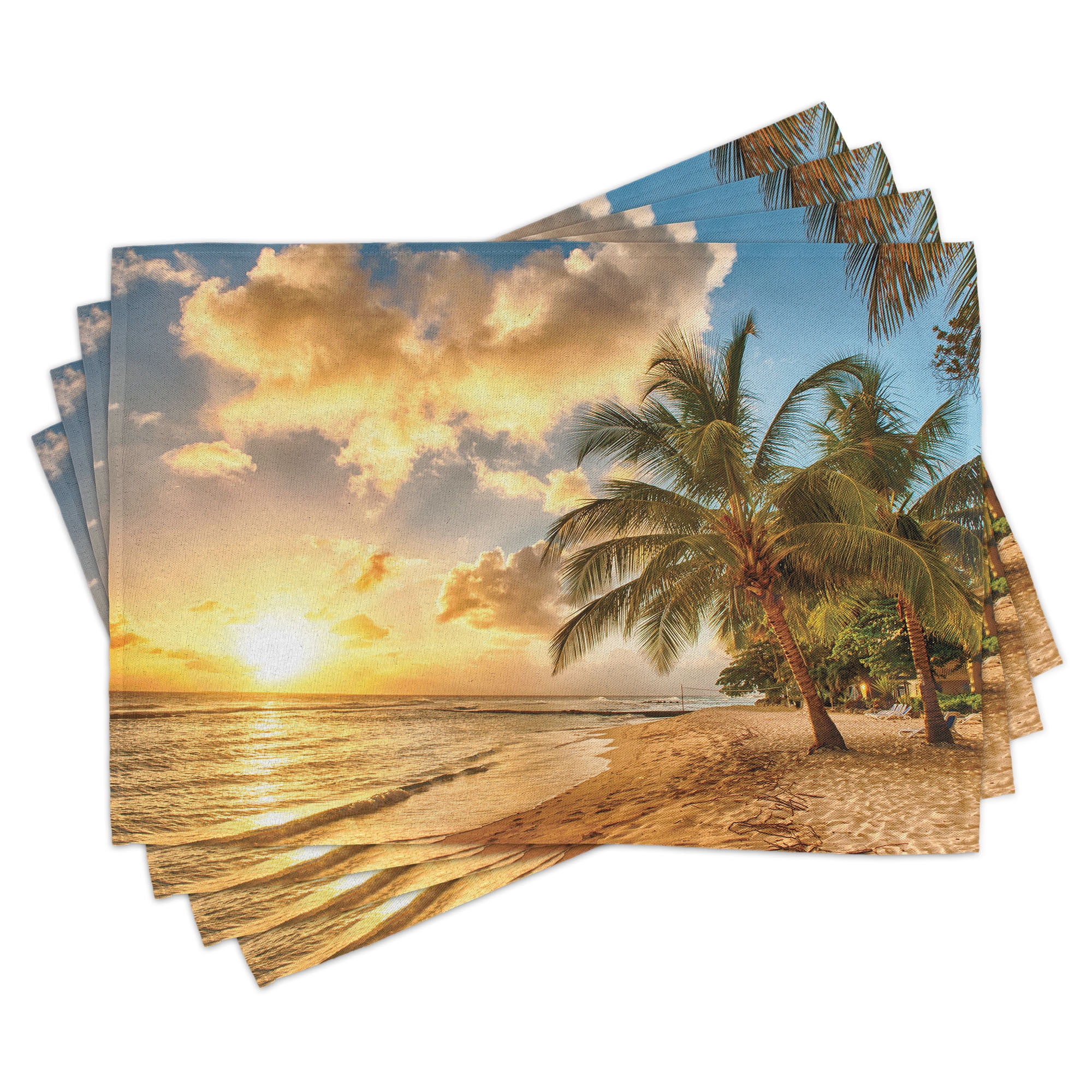 Ambesonne Tropical Place Mats Set of 4, Exotic Sandy Beach, Standard ...