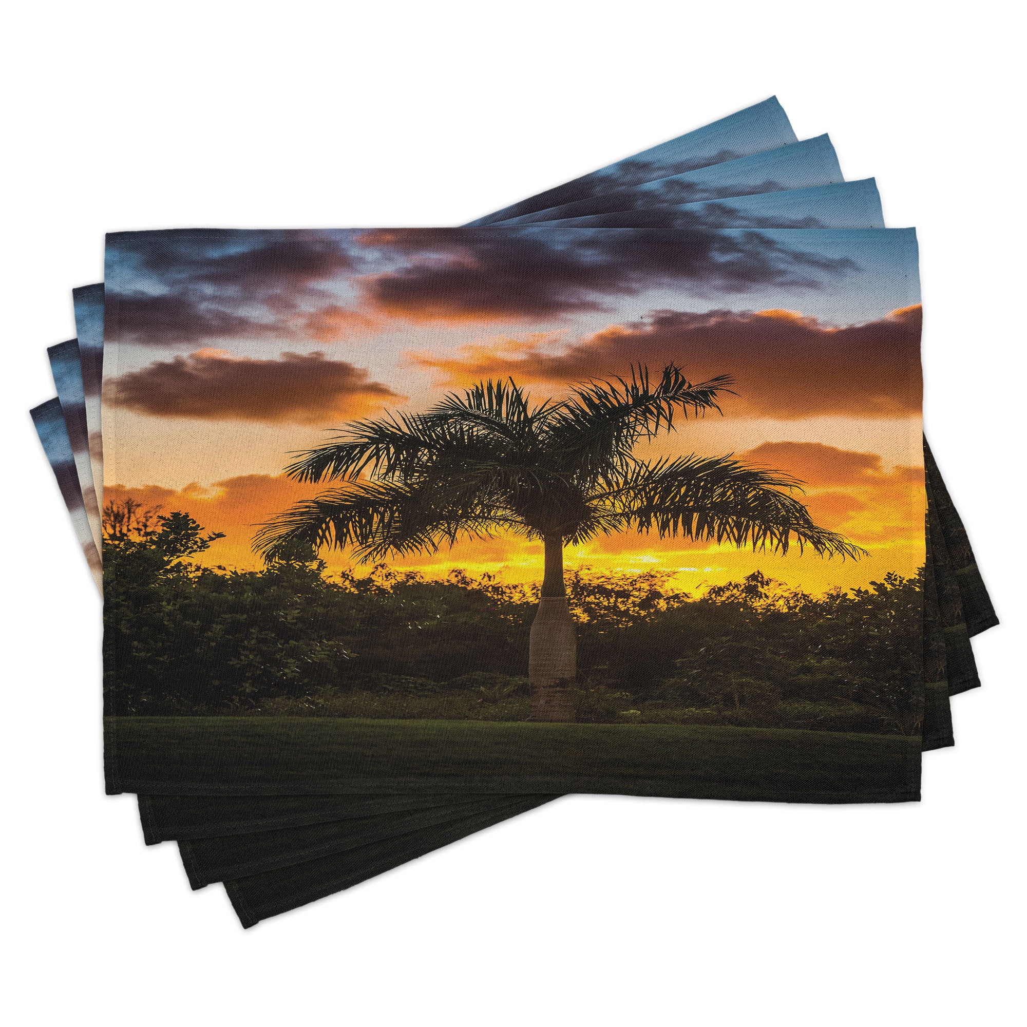 Ambesonne Tropical Place Mats Set of 4, Exotic Tree at Sunset, Standard ...