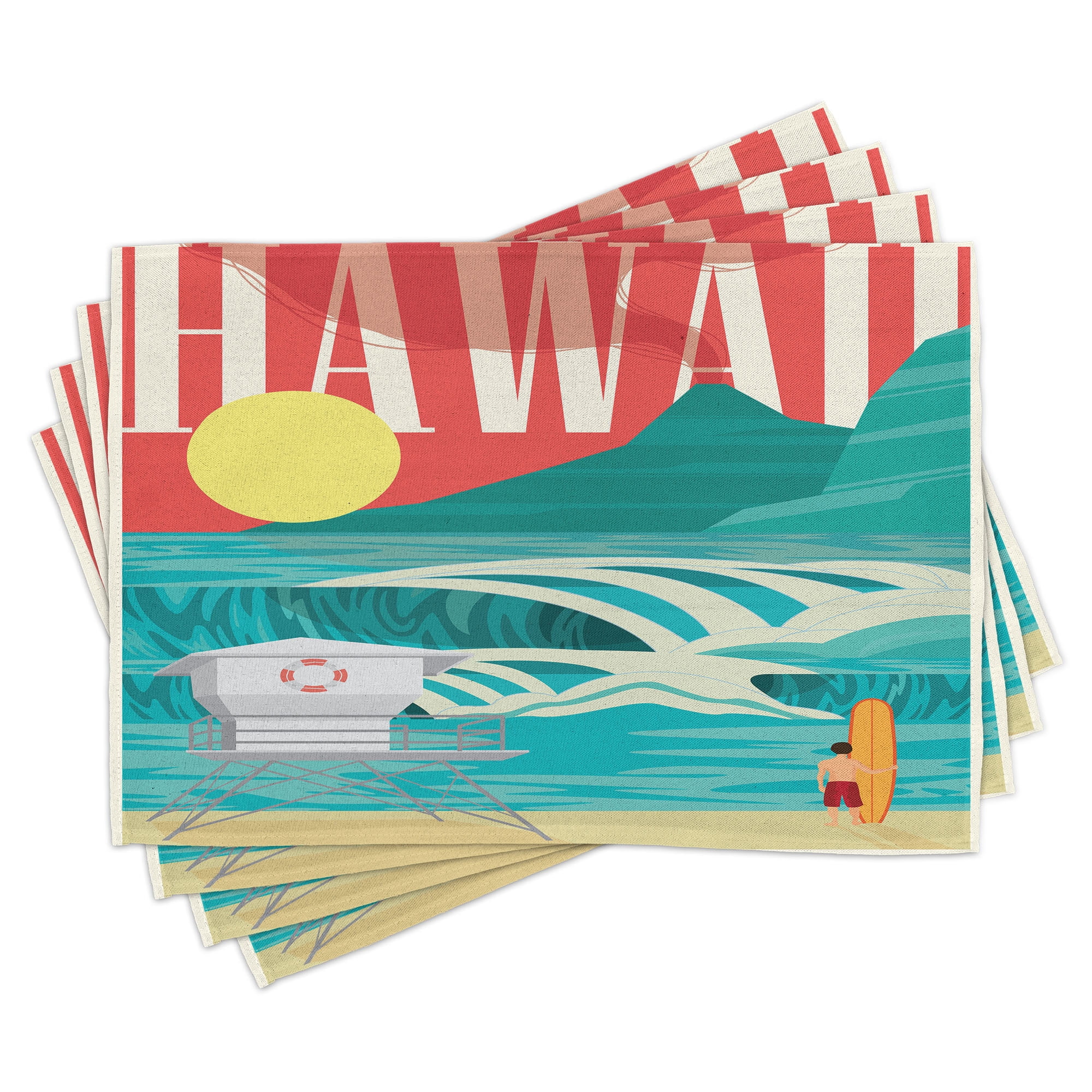 Ambesonne Tropical Place Mats Set of 4, Hawaii Holiday Coast, Standard ...