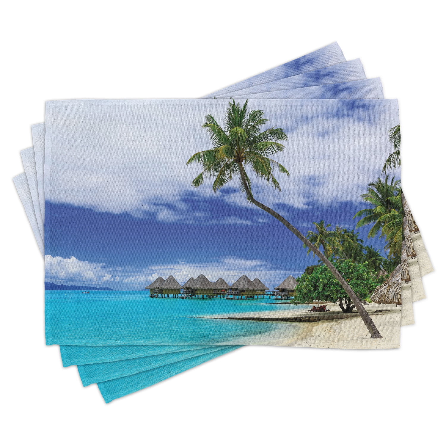Ambesonne Tropical Place Mats Set of 4, Island Pasific Ocean, Standard ...