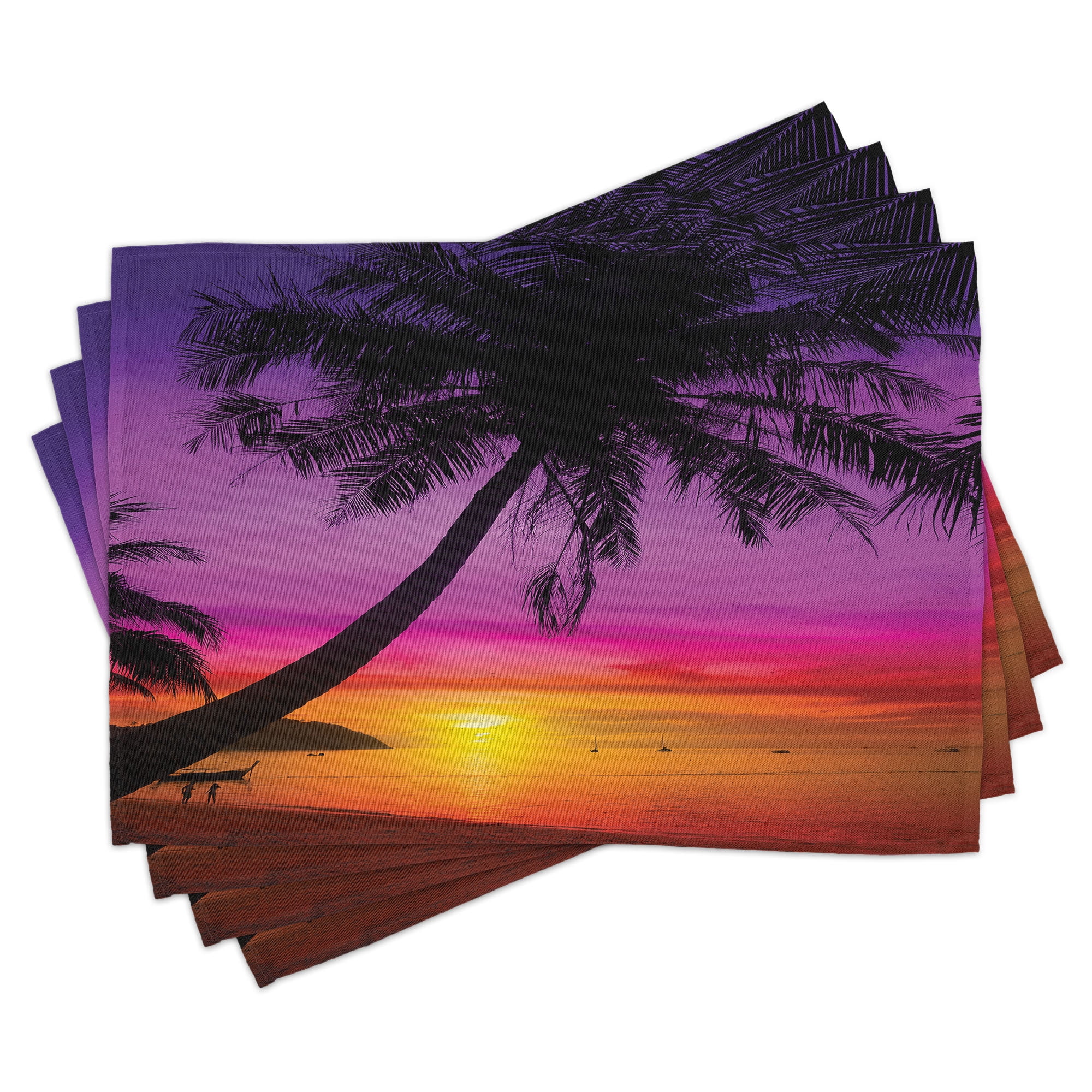 Ambesonne Tropical Place Mats Set of 4, Palm Shadow at Sunset, Standard ...