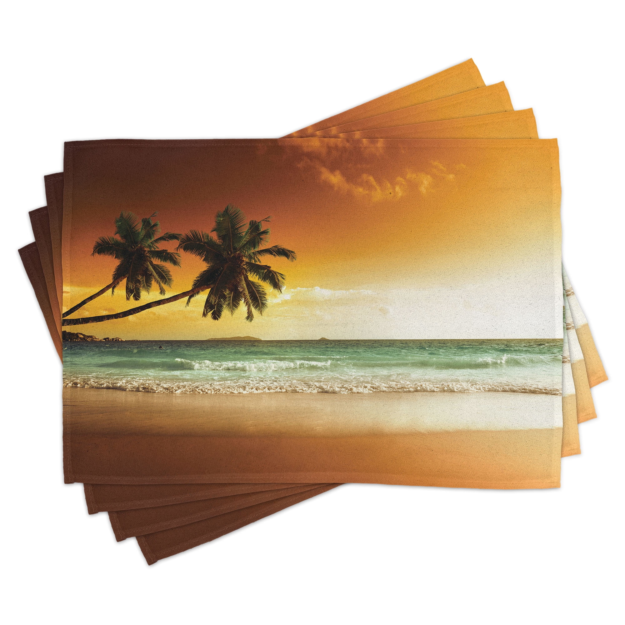 Ambesonne Tropical Place Mats Set of 4, Palm Tree Exotic Beach ...