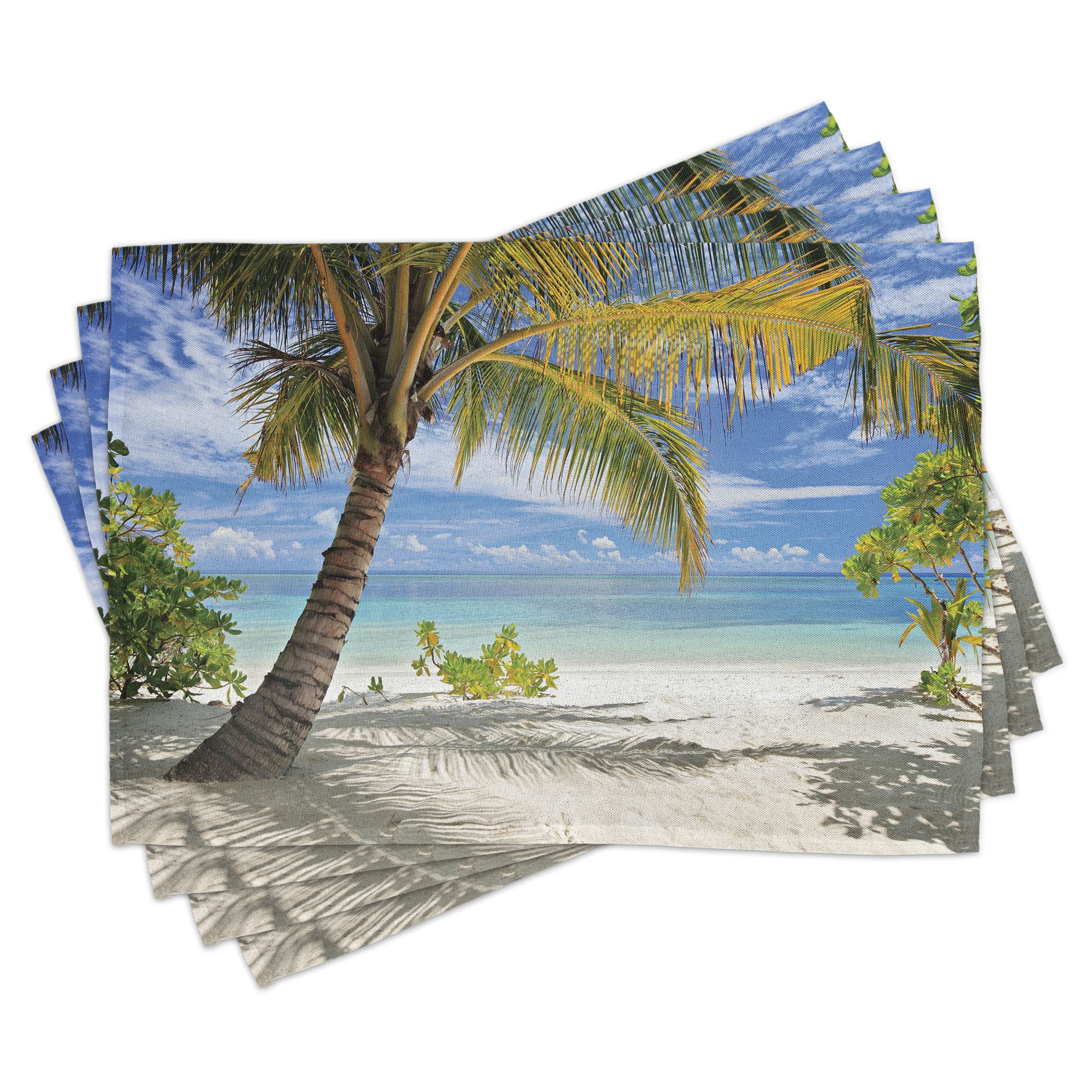 Ambesonne Tropical Place Mats Set of 4, Palm Trees Coastline, Standard ...