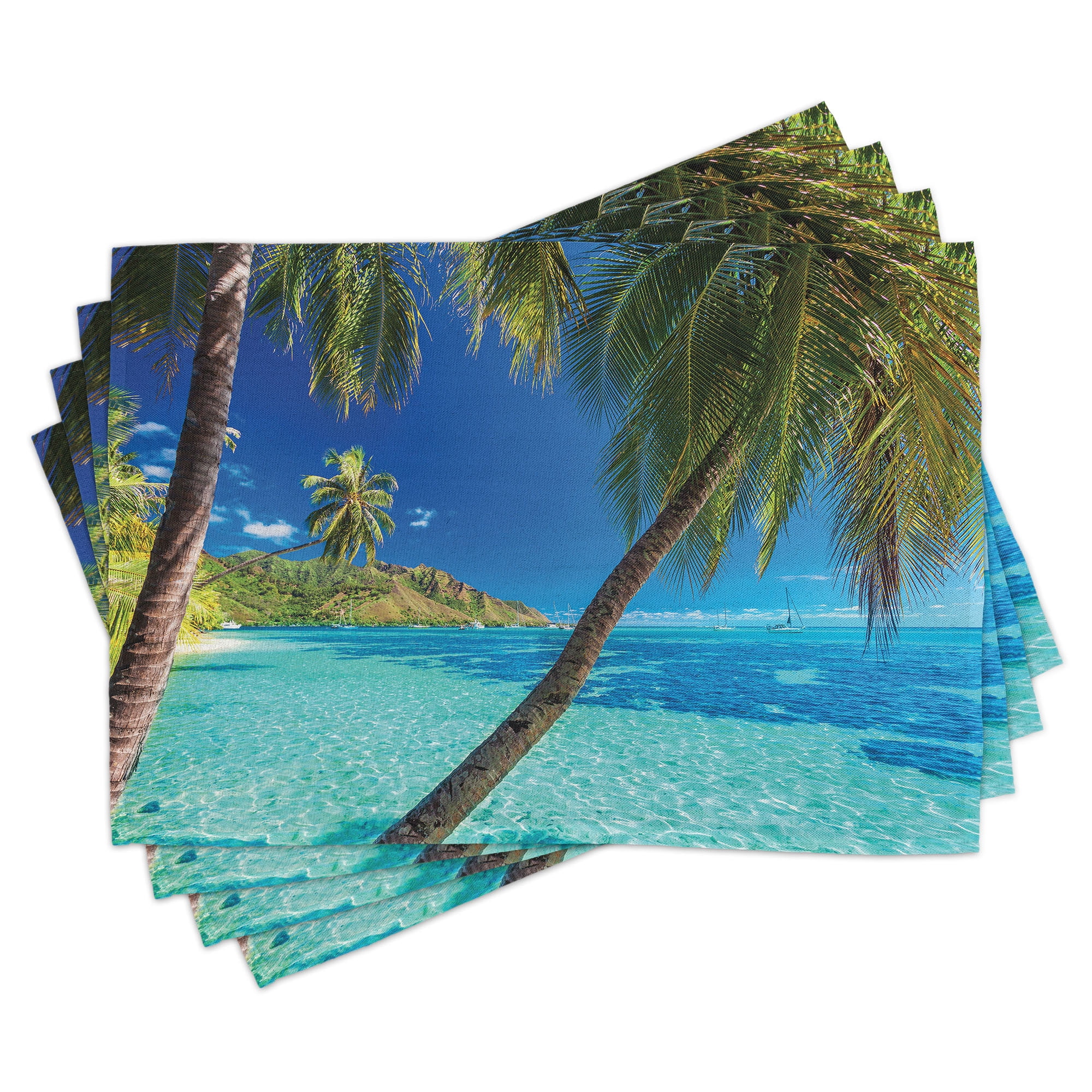 Ambesonne Tropical Place Mats Set of 4, Palm Trees Sea Beach, Standard ...