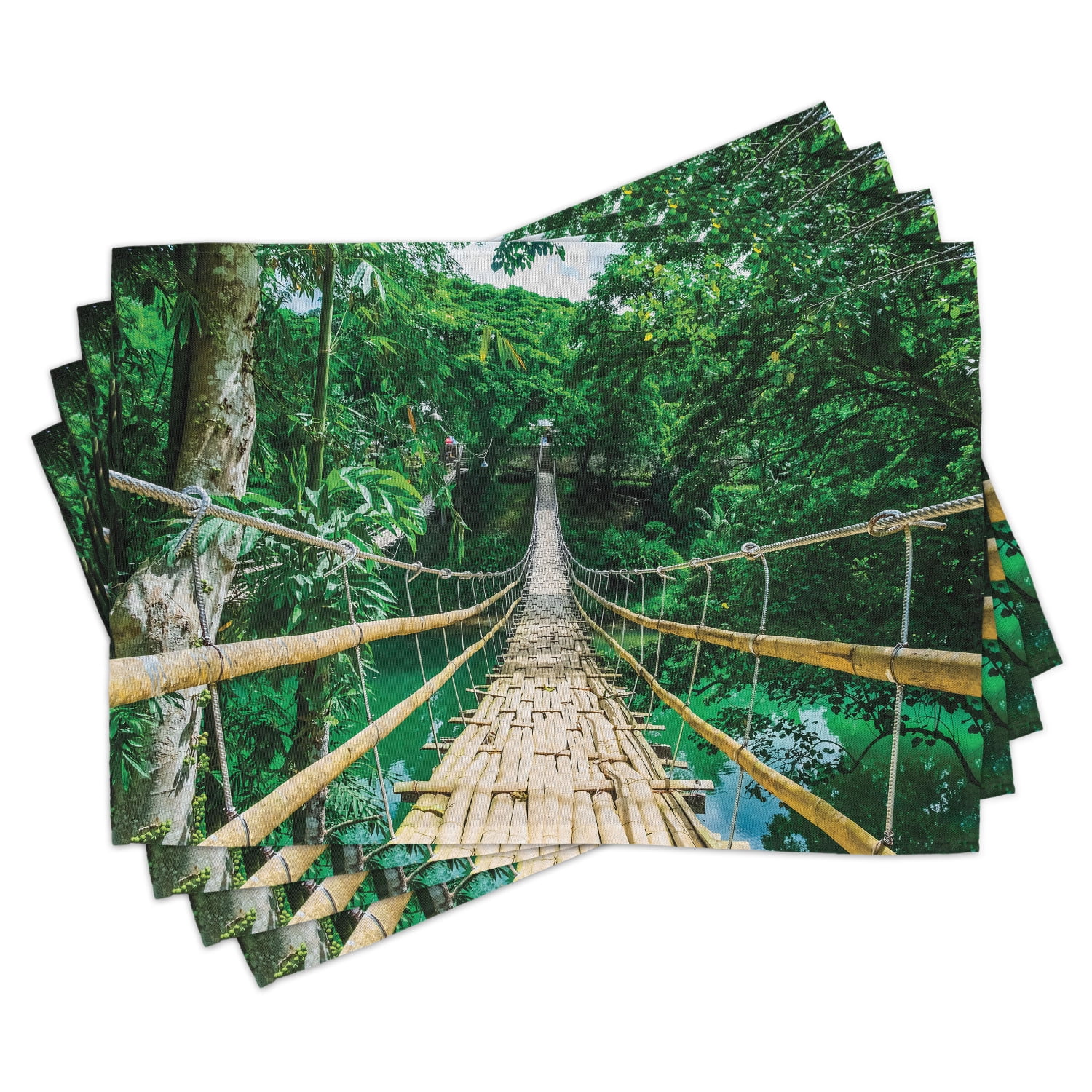 Ambesonne Tropical Place Mats Set of 4, River Bridge of Forest ...