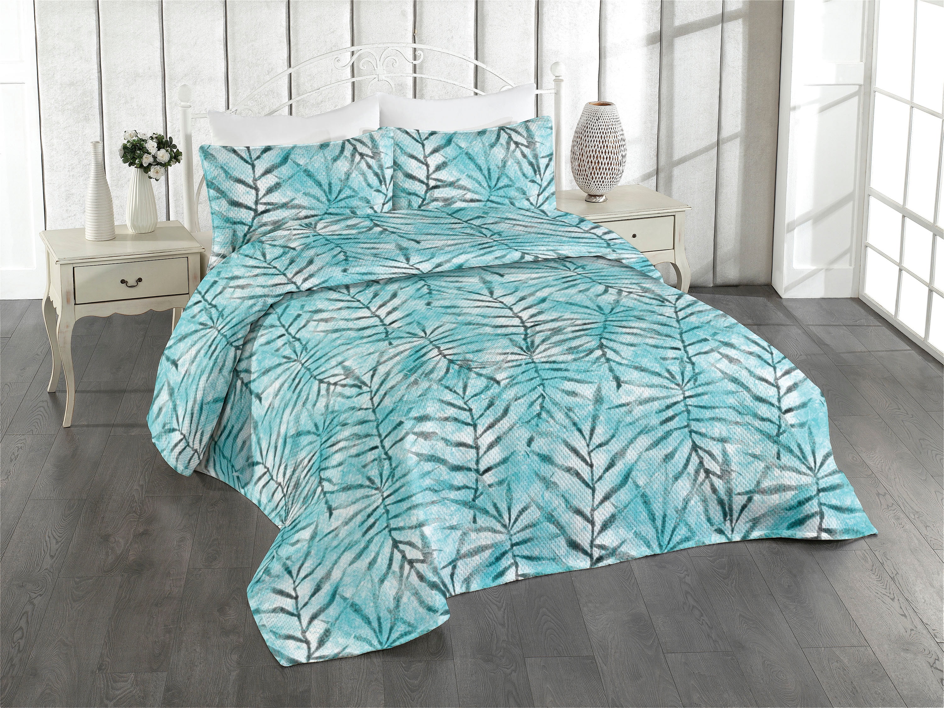 Ambesonne Tropical Quilted Bedspread Set 3 Pcs, Abstract Watercolor ...
