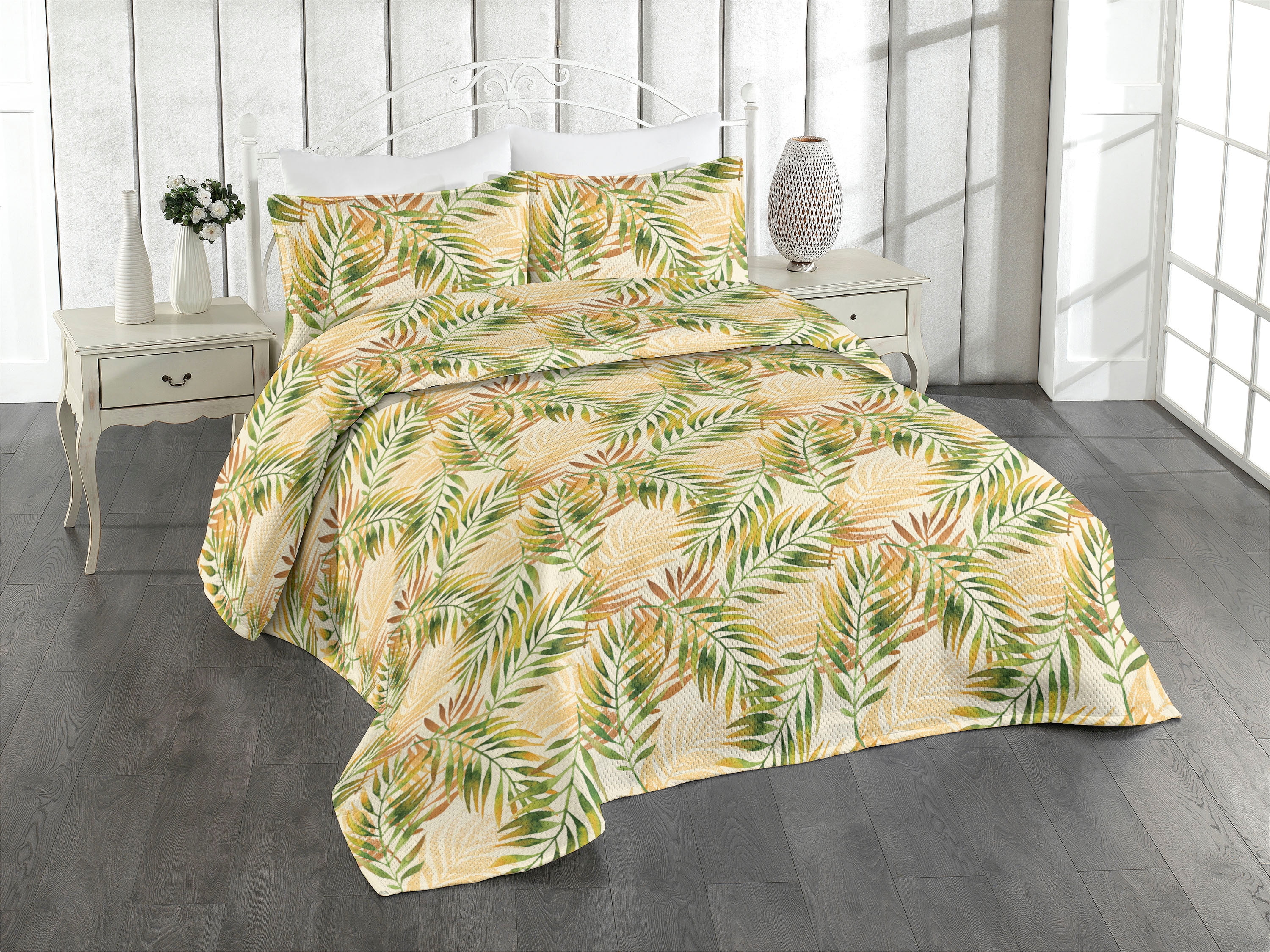Ambesonne Tropical Quilted Bedspread Set 3 Pcs, Exotic Hand-Drawn ...