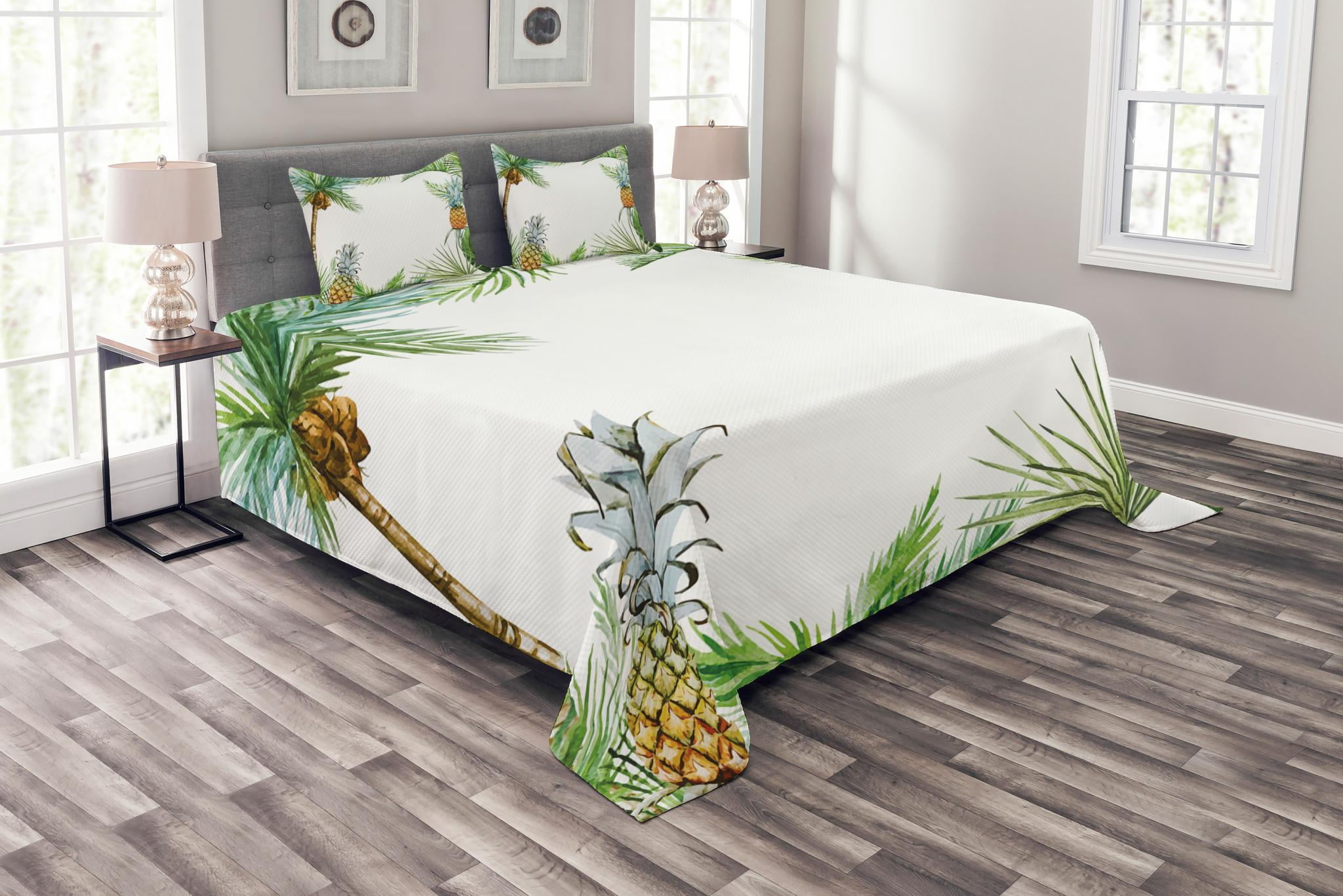 Ambesonne Tropical Quilted Bedspread Set 3 Pcs, Frame Style Palm Trees ...