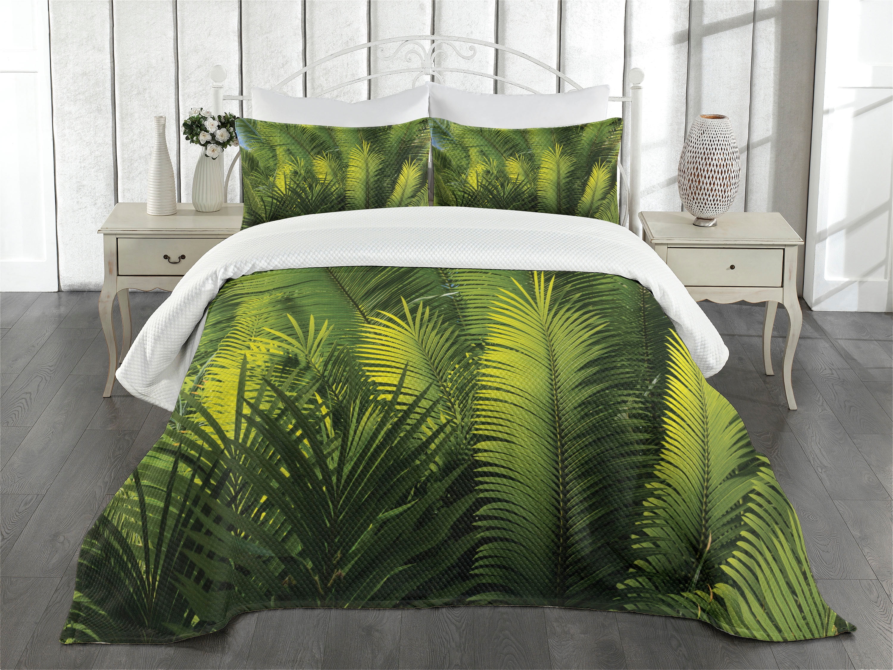 Ambesonne Tropical Quilted Bedspread Set 3 Pcs, Palm Trees Exotic, King ...