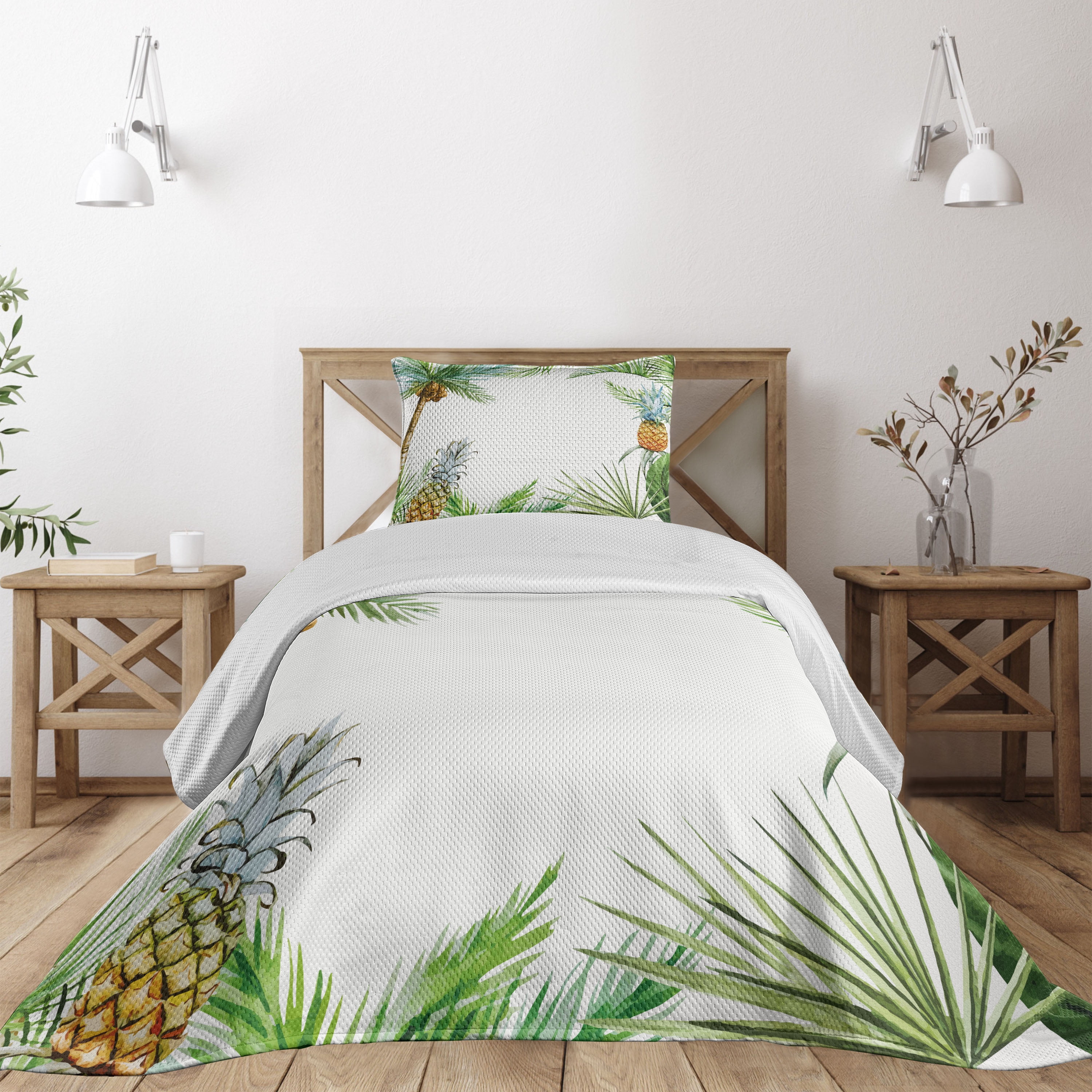 Ambesonne Tropical Quilted Coverlet 2 Pcs, Frame Style Palm Trees, Twin ...