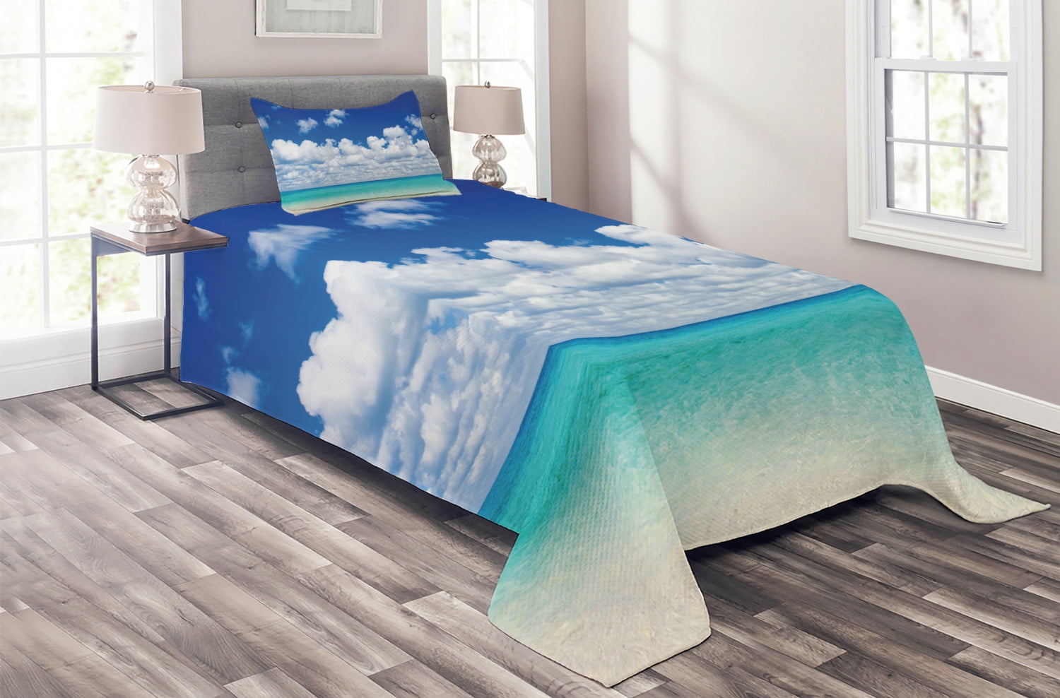 Ambesonne Tropical Quilted Coverlet 2 Pcs, Hawaiian Exotic Sky, Twin ...