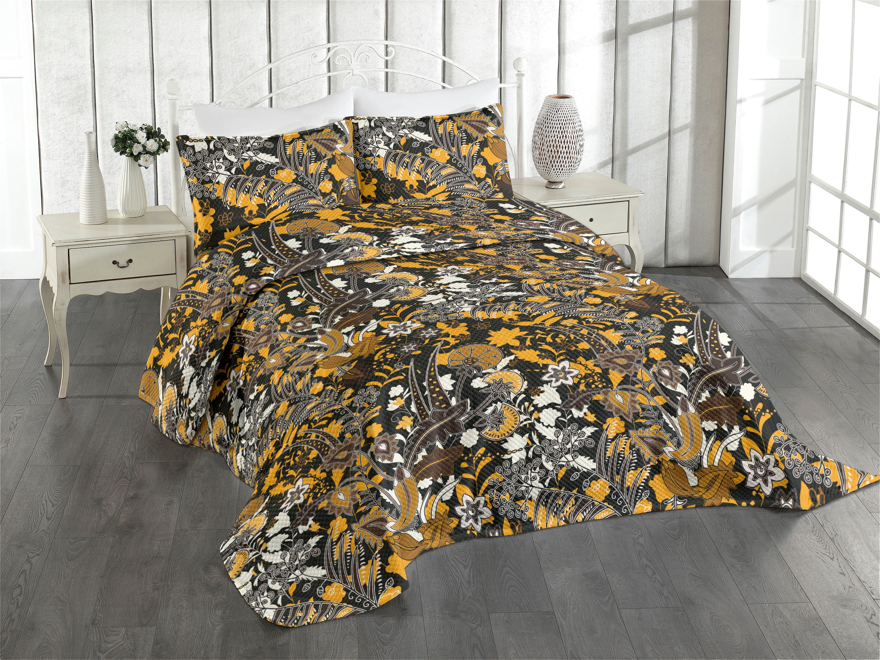 Ambesonne Tropical Quilted Coverlet 2 Pcs, Jumble Jungle Scene Print ...