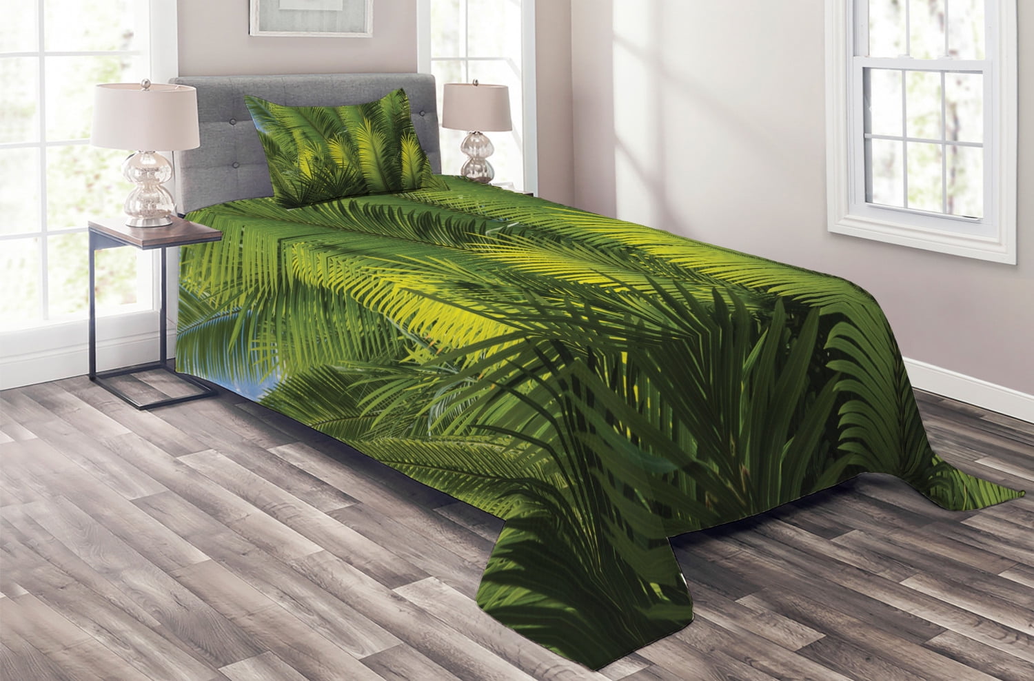 Ambesonne Tropical Quilted Coverlet 2 Pcs, Palm Trees Exotic, Twin Size ...