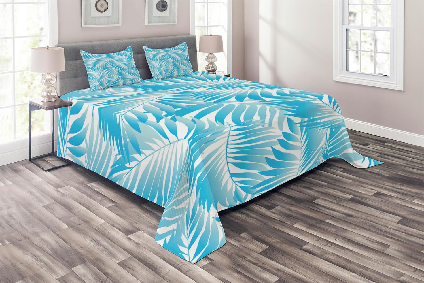Ambesonne Tropical Quilted Coverlet 3 Pcs, Exotic Miami Palms, King ...