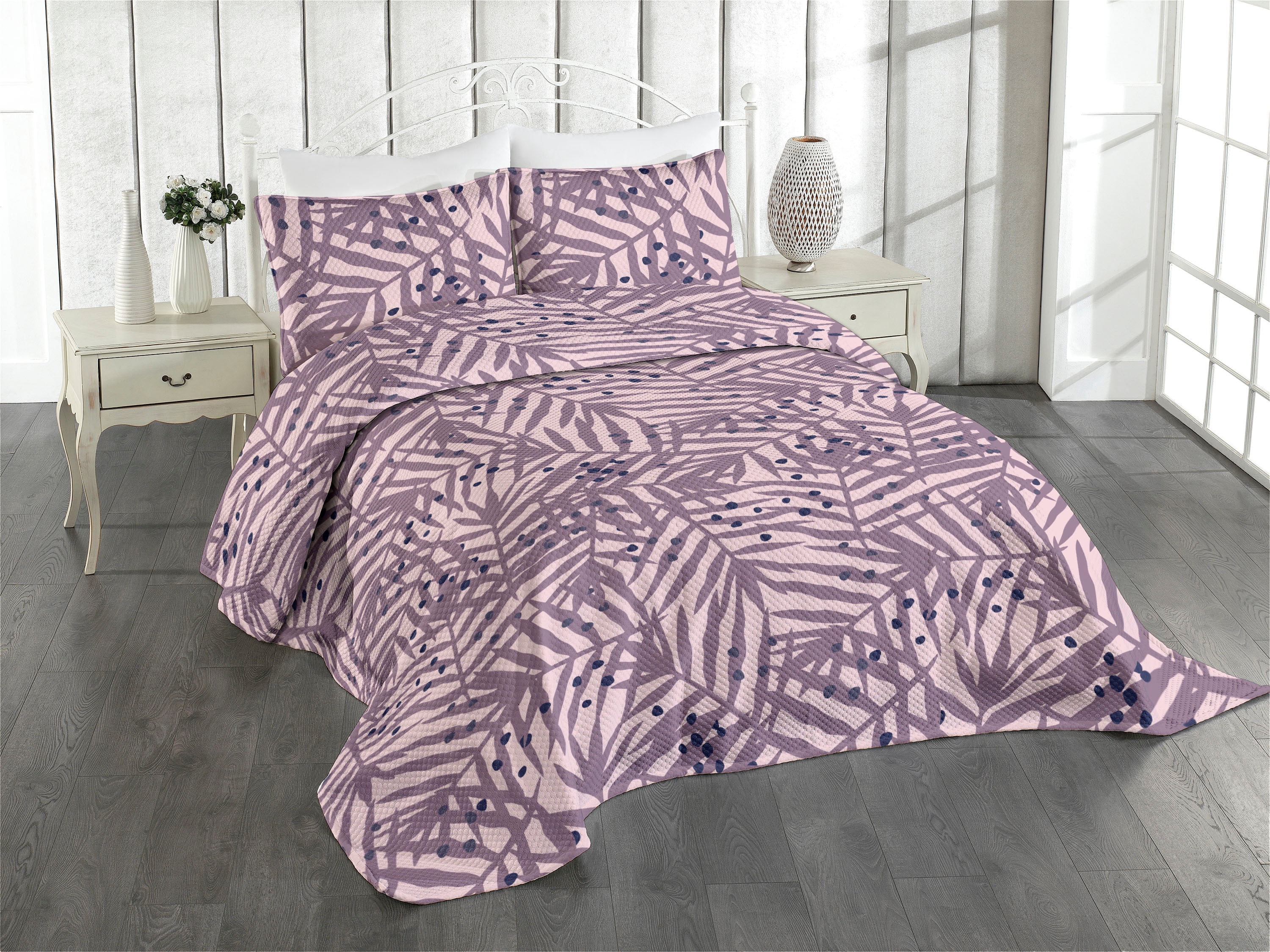 Ambesonne Tropical Quilted Coverlet 3 Pcs, Silhouette Jungle Foliage ...