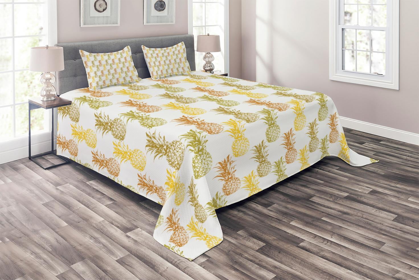 Ambesonne Tropical Quilted Coverlet 3 Pcs, Sketched Stamp Minimal, King ...
