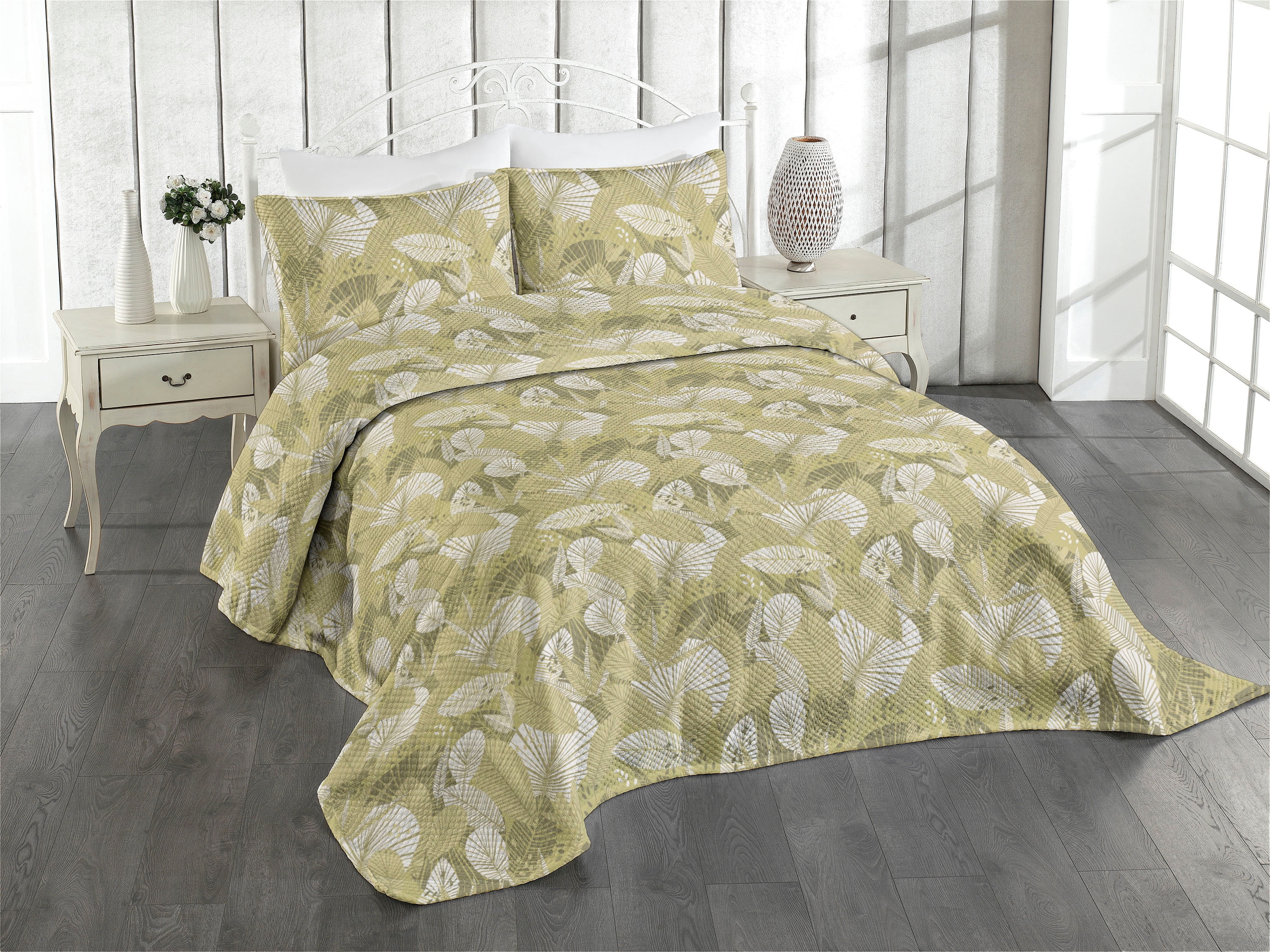 Ambesonne Tropical Quilted Coverlet 3 Pcs, Summer Design Exotic Leafy ...