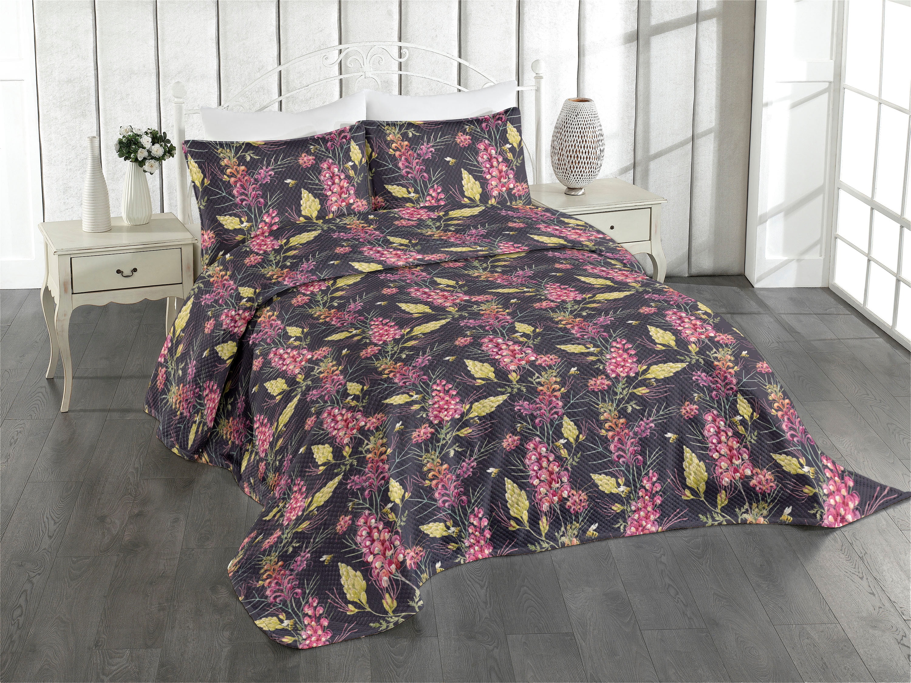 Ambesonne Tropical Quilted Coverlet 3 Pcs, Watercolor Grevillea Art ...