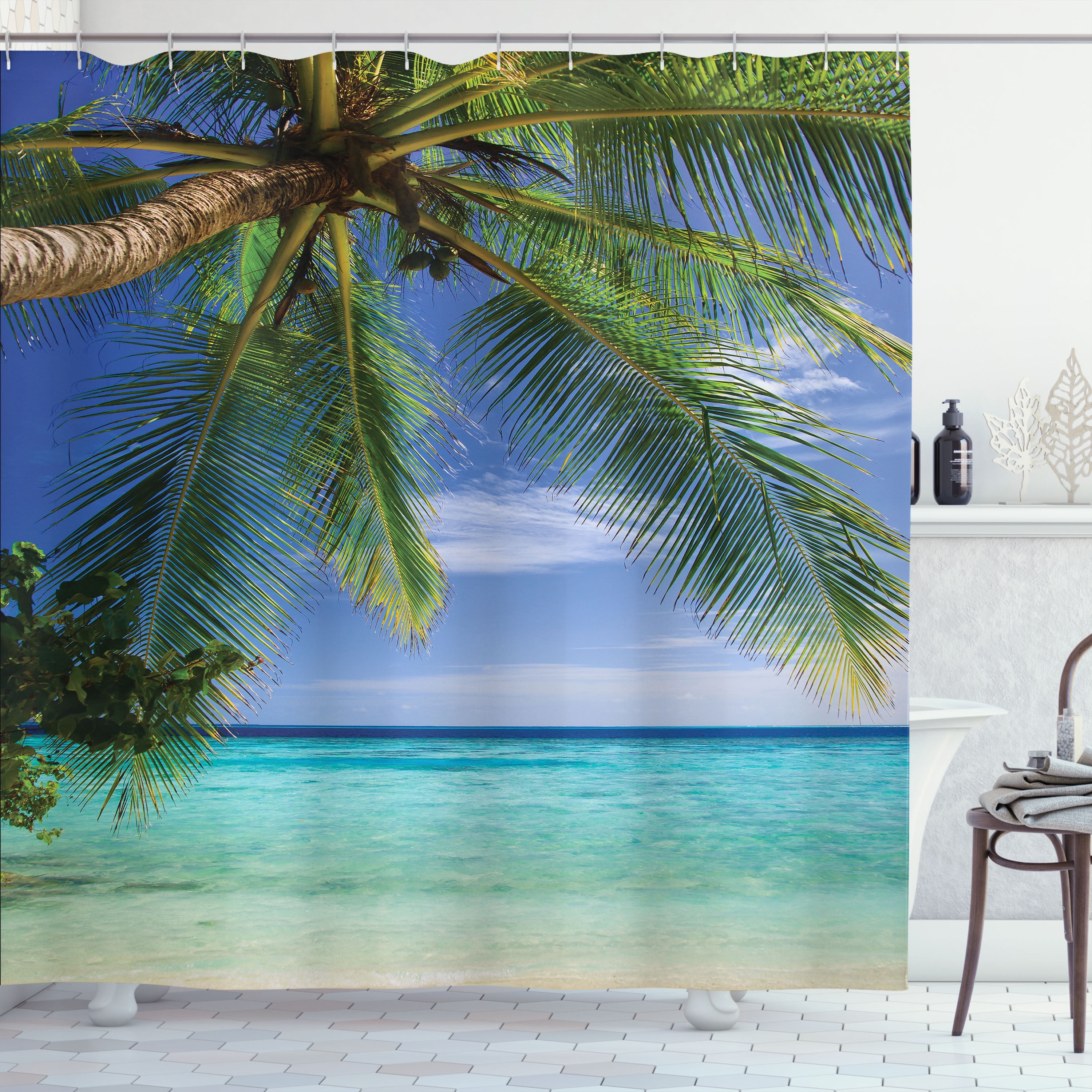 Ambesonne Tropical Shower Curtain, Paradise View Maldives, 69"Wx75"L ...