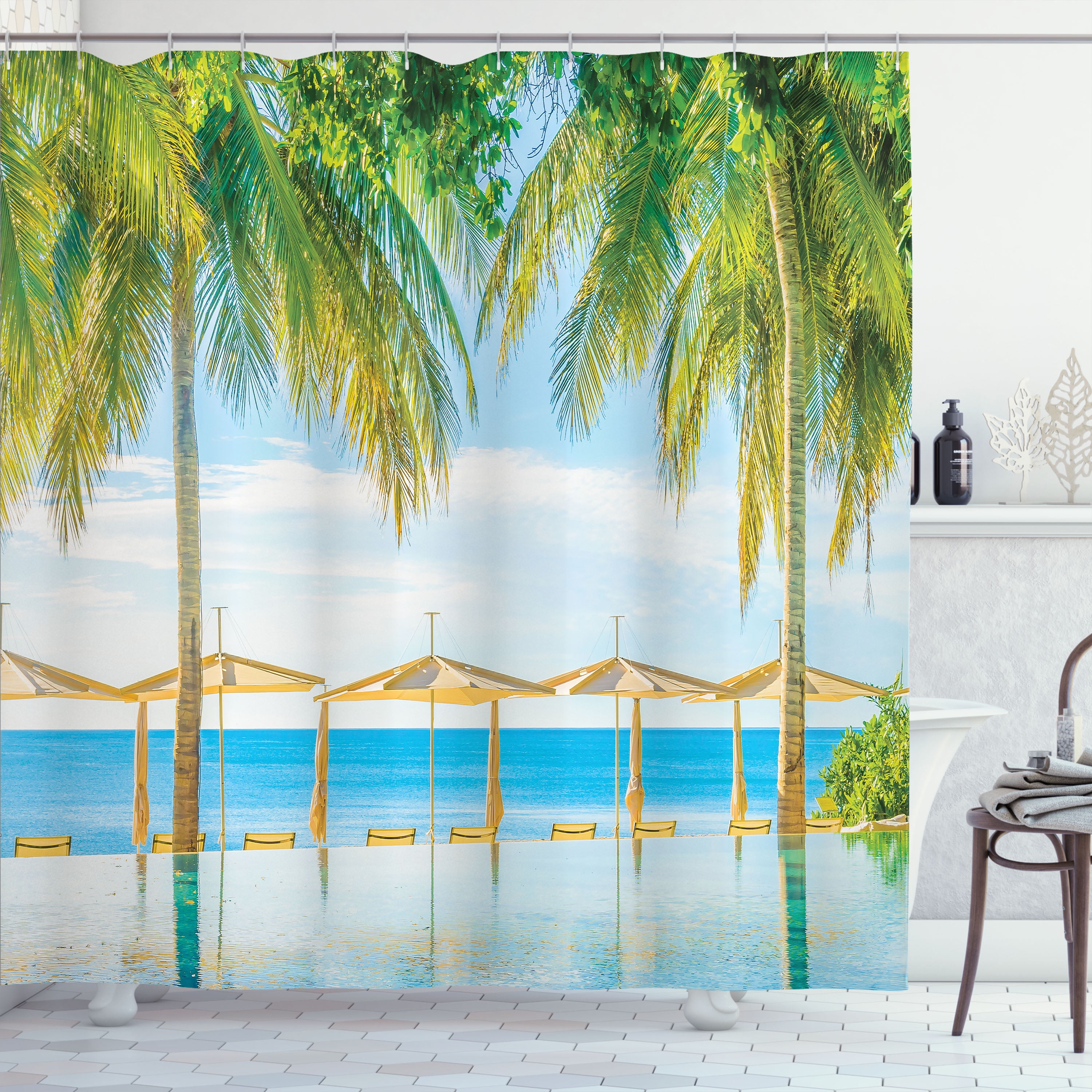 Ambesonne Tropical Shower Curtain, Pool Resort Summer, 69"Wx70"L, Green ...