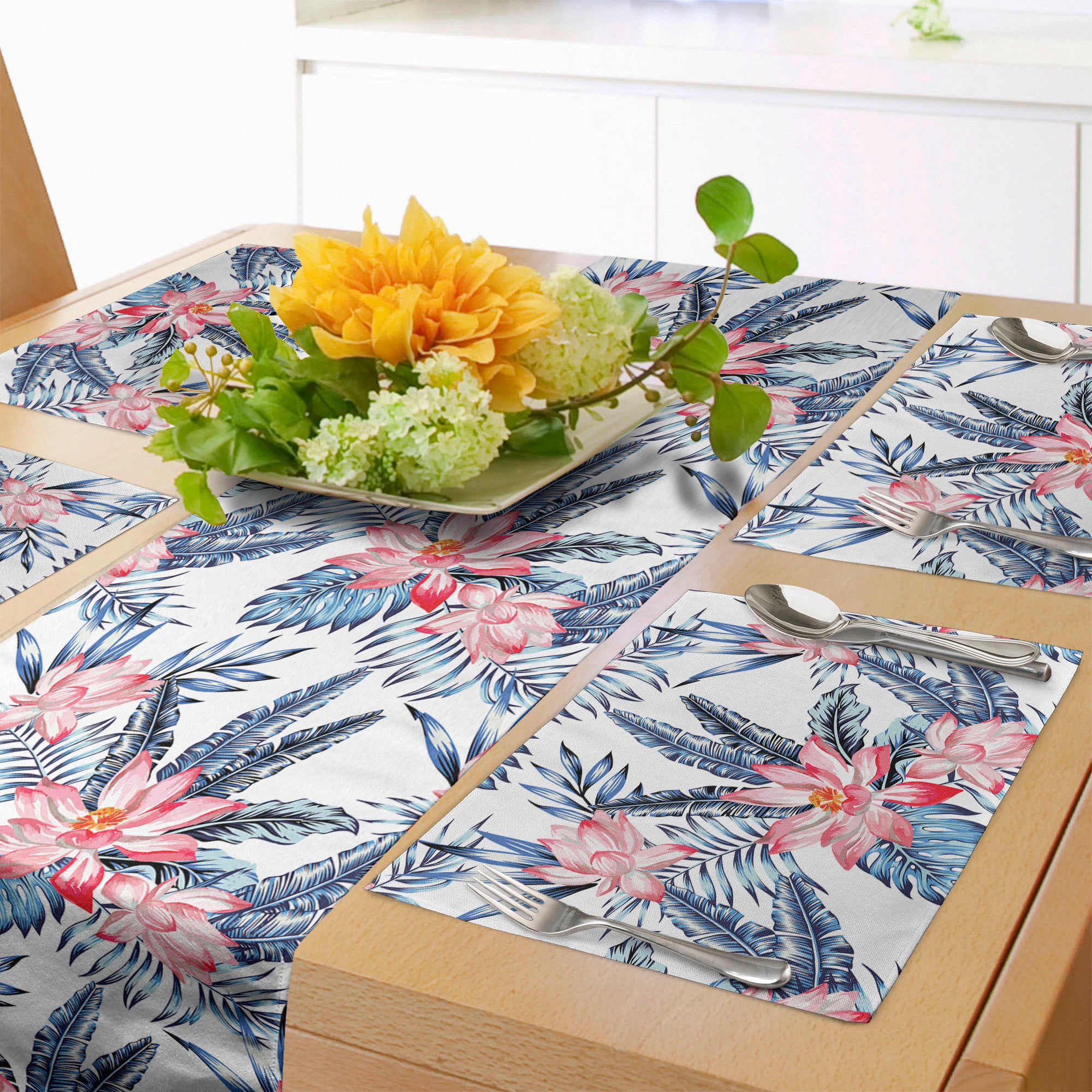 Ambesonne Tropical Table Runner & Placemats, Banana Palm Lilies ...