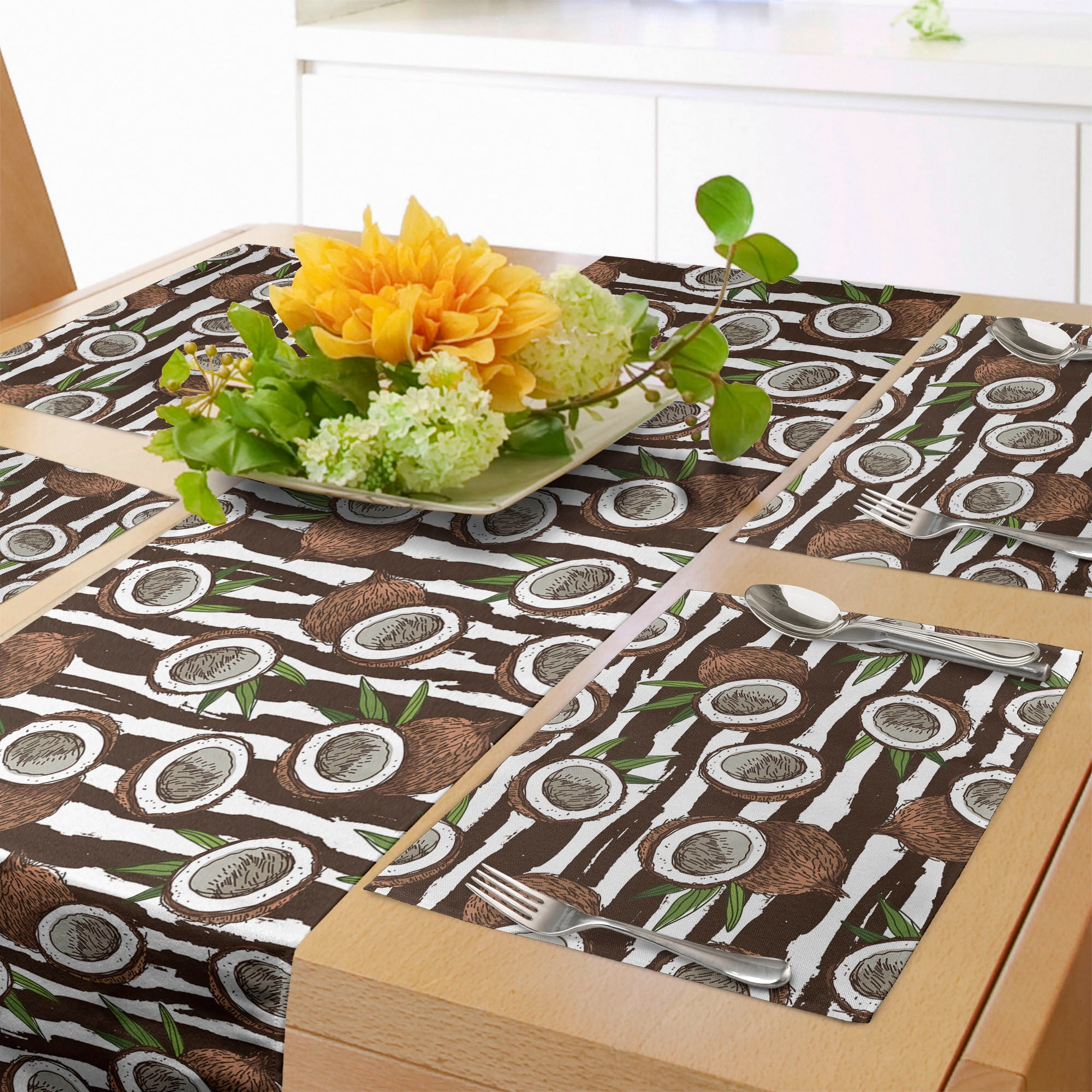 Ambesonne Tropical Table Runner & Placemats, Exotic Coconut Jungle ...