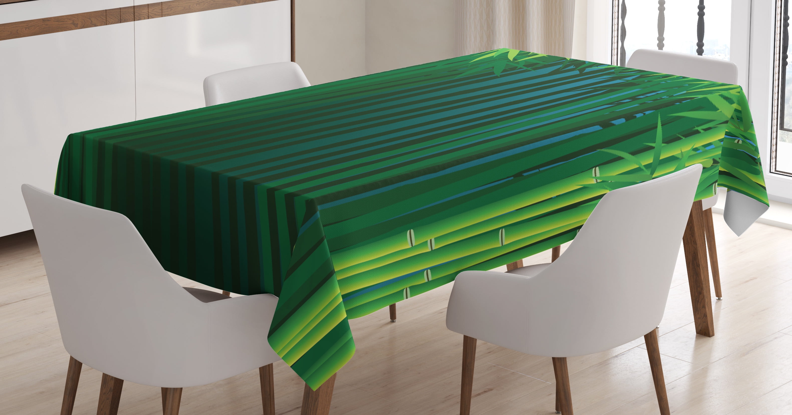 Ambesonne Tropical Tablecloth Rectangular Table Cover, Green Leafy ...