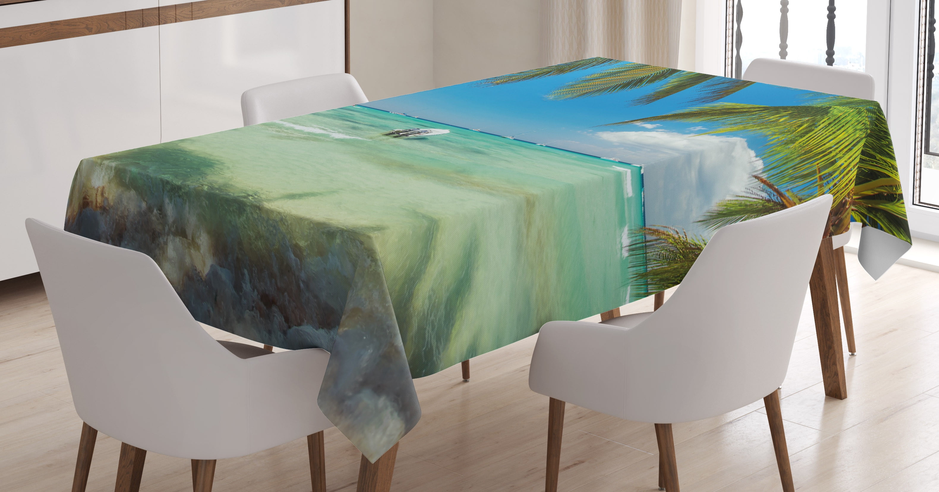 Ambesonne Tropical Tablecloth Rectangular Table Cover, Surreal Sea Palm ...