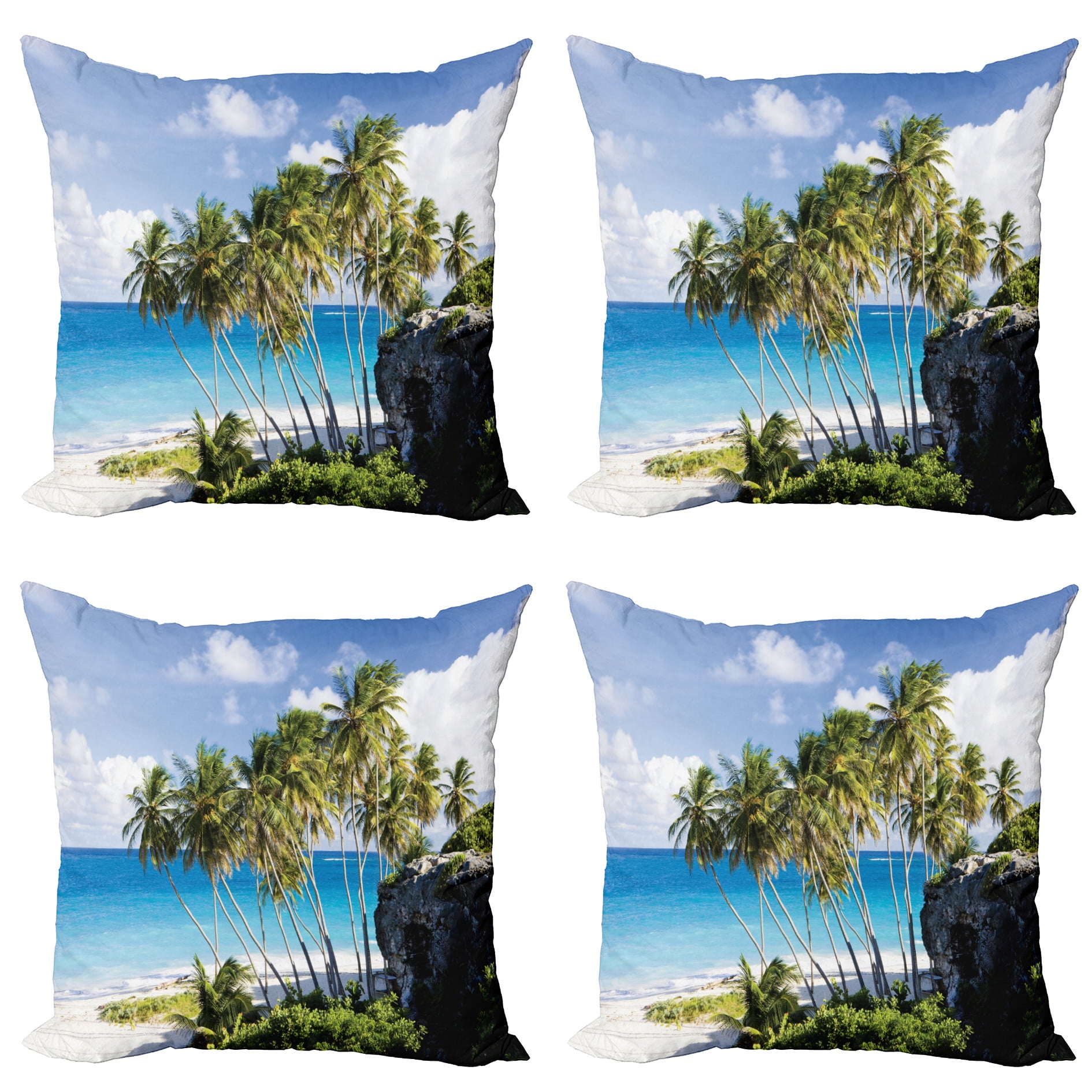 Ambesonne Tropical Throw Pillow Cover 4 Pack, Ocean Exotic Beach, 20 ...