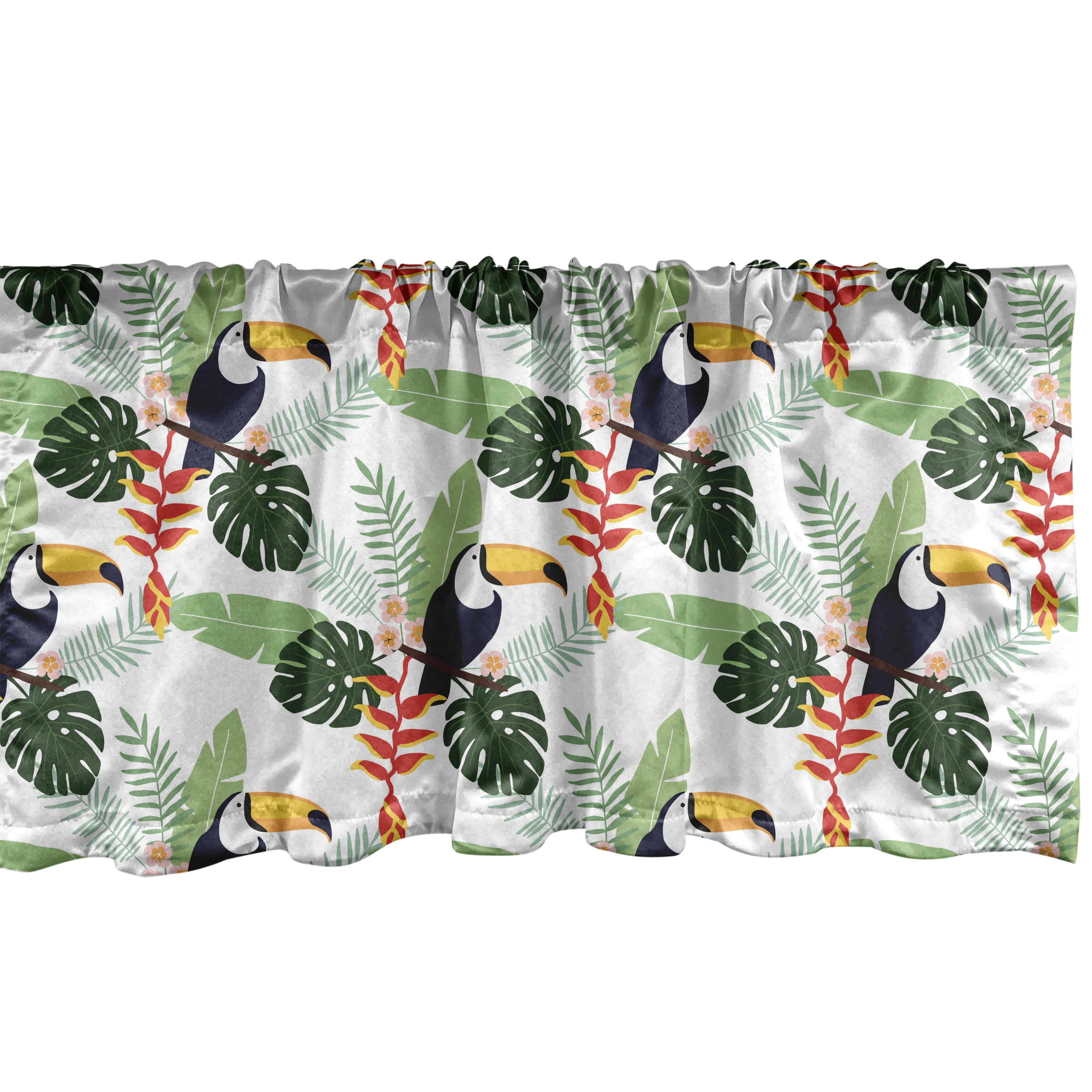 Ambesonne Tropical Window Valance, Flowers and Toucan Birds, 54" X 18 ...
