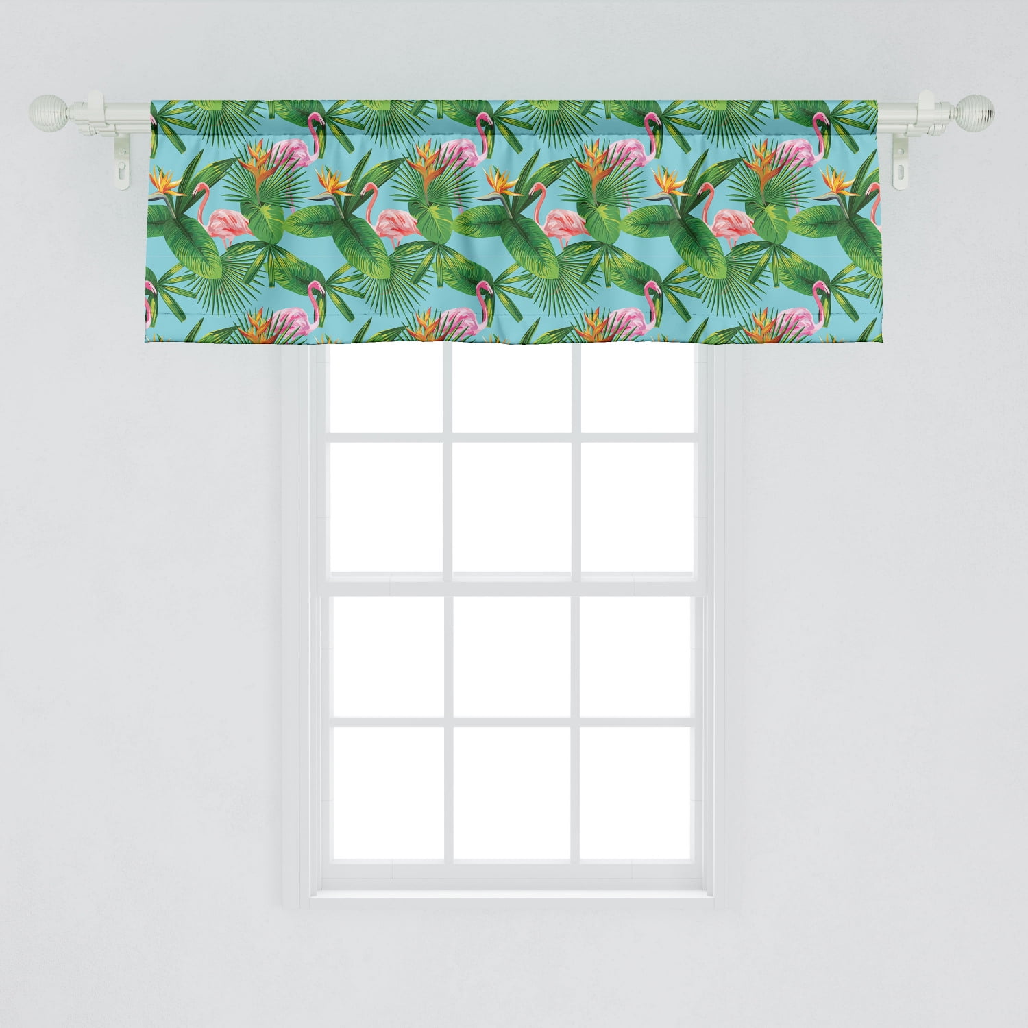 Ambesonne Tropical Window Valance, Formation of Flamingos and Hawaiian ...