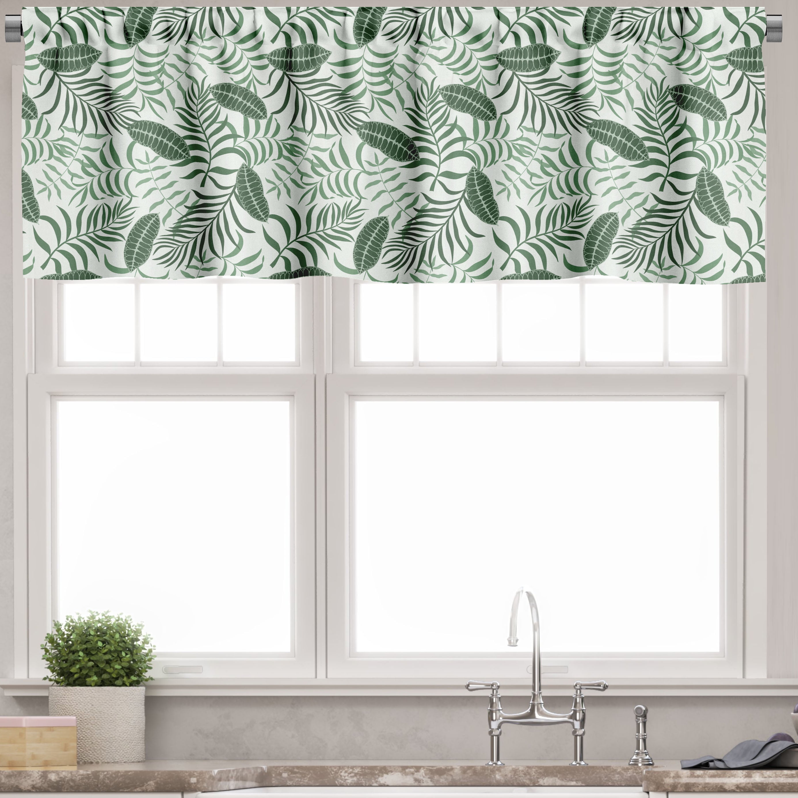 Ambesonne Tropical Window Valance, Jungle Leaves Rainforest, 54" X 12 ...