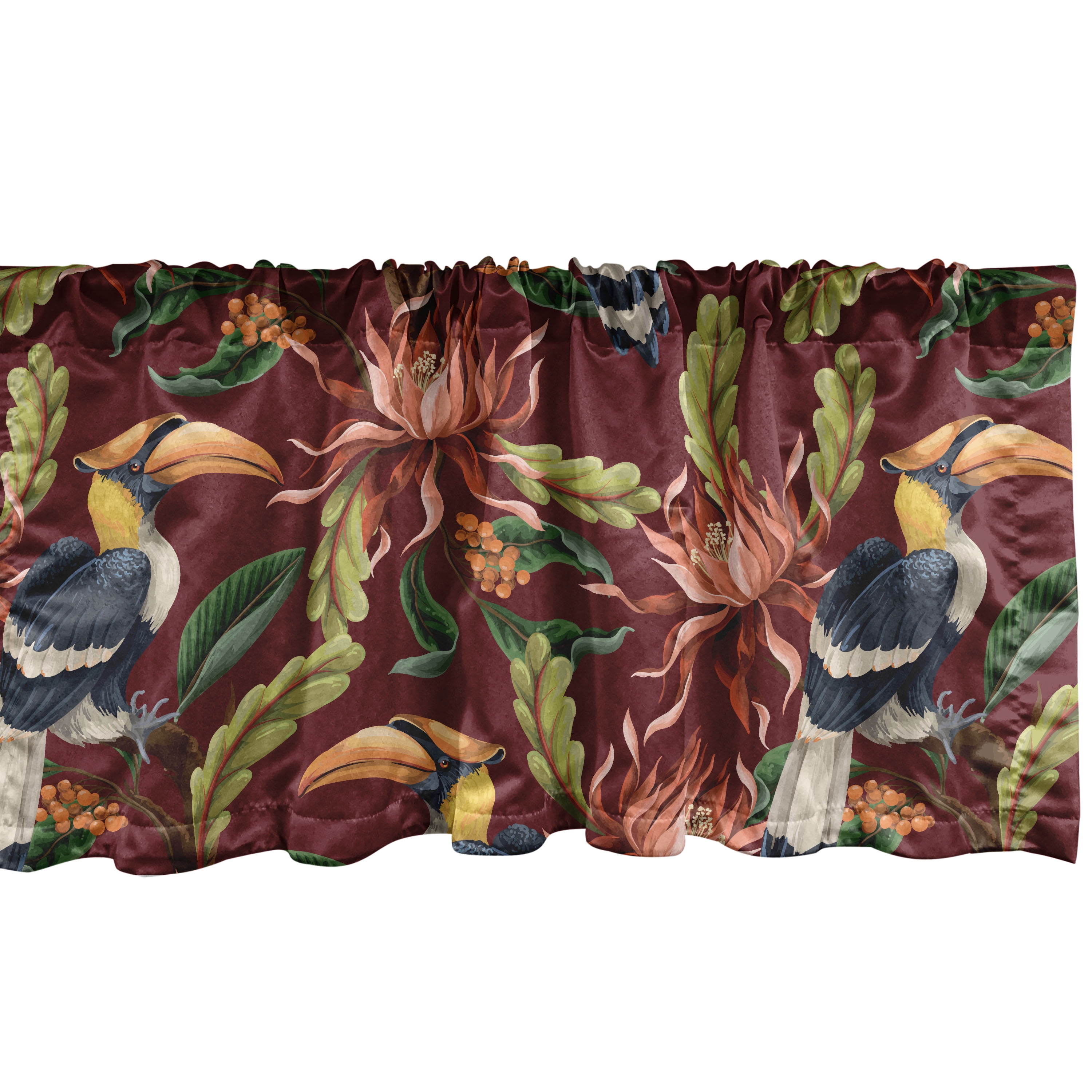 Ambesonne Tropical Window Valance with Rod Pocket, Toucan Birds Flowers ...