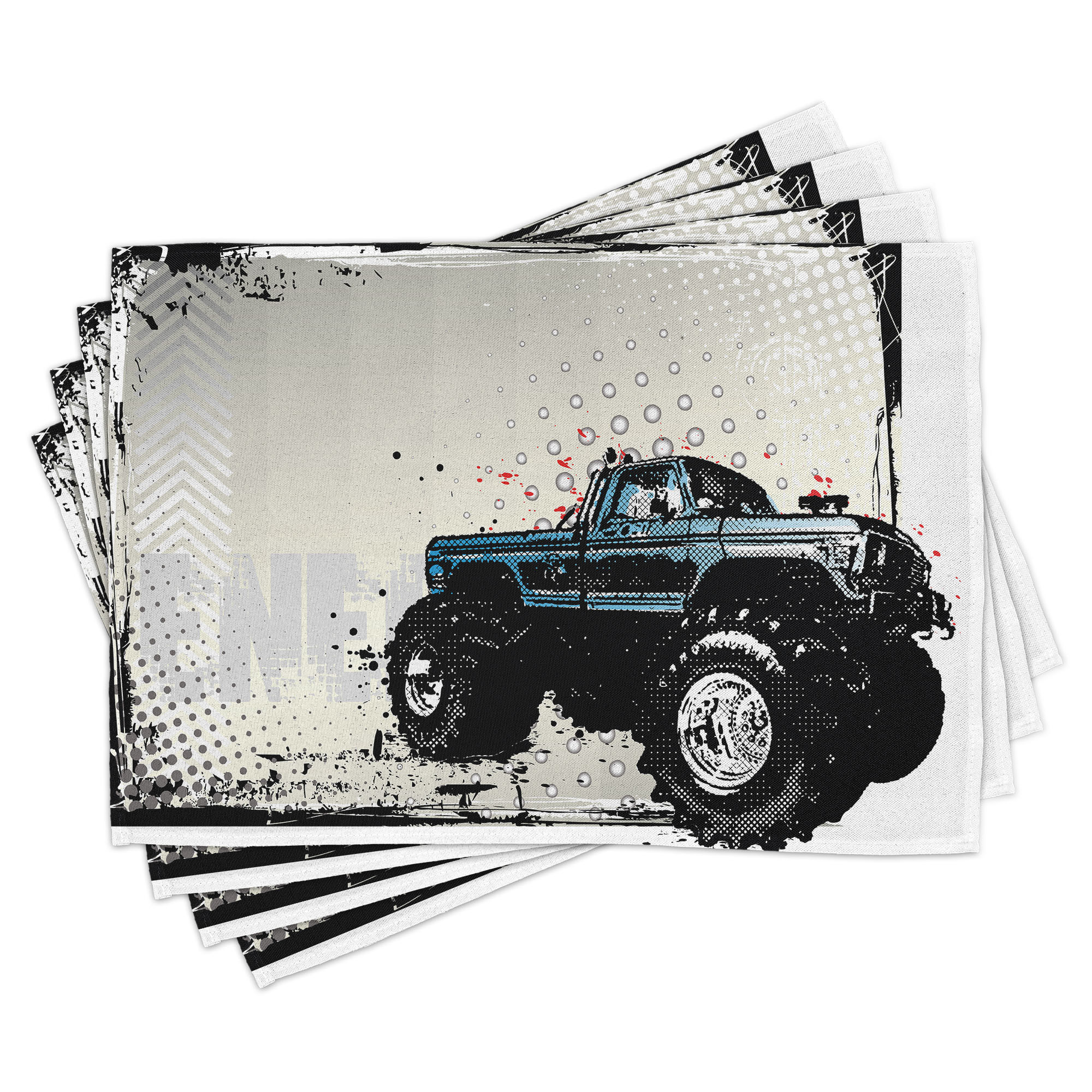 Ambesonne Truck Place Mats Set of 4, Halftone Monster Pickup, Standard ...