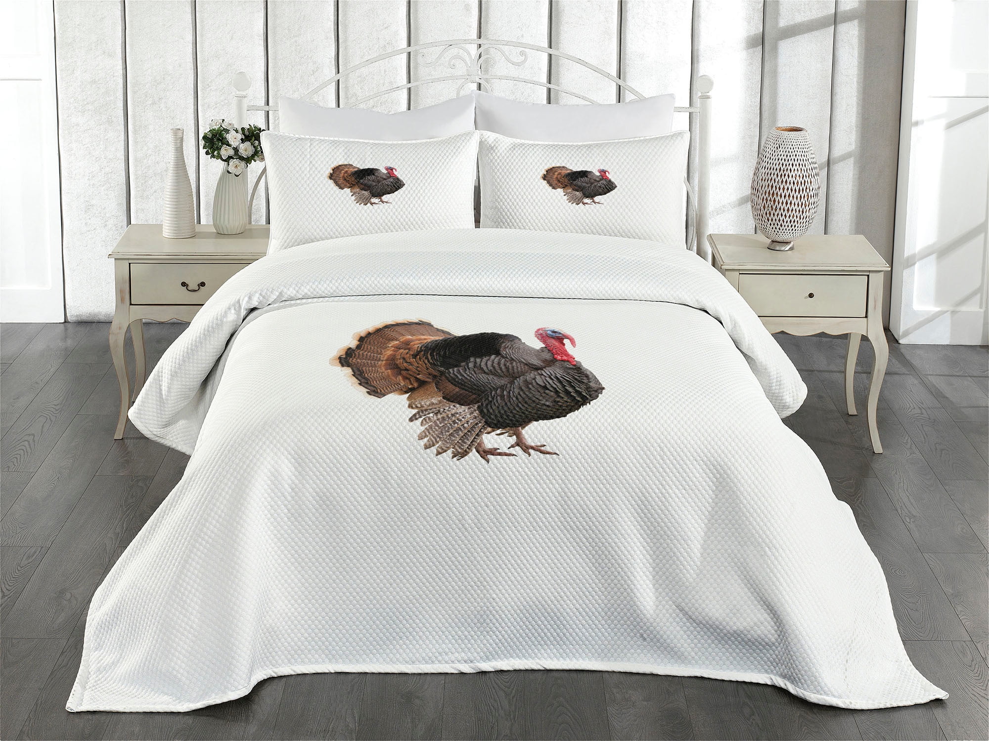 Ambesonne Turkey Quilted Bedspread Set 3 Pcs, Farm Animal Portrait ...