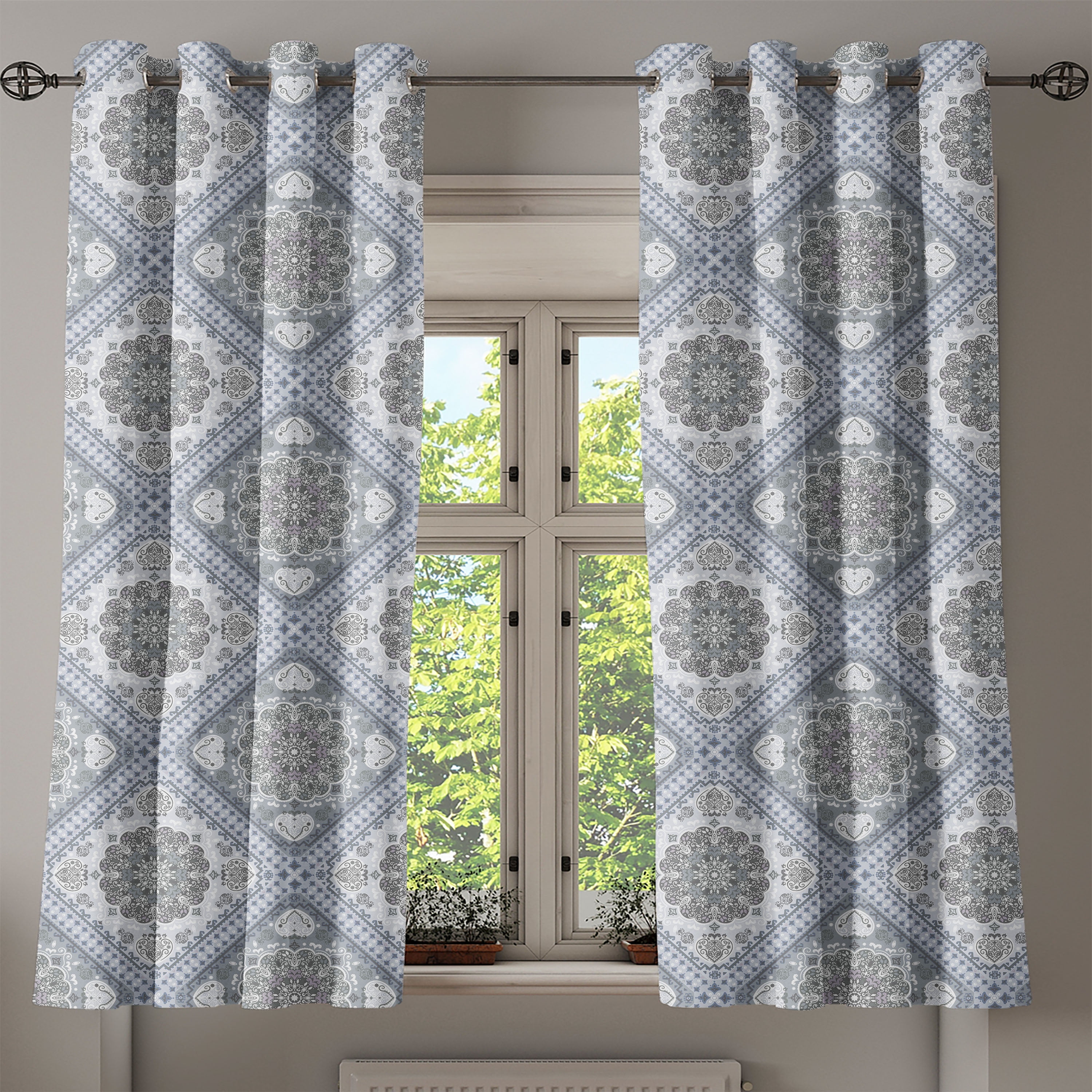 Ambesonne Turkish Pattern Grommet Curtain, Boho Neutral Swirls, 50" x ...