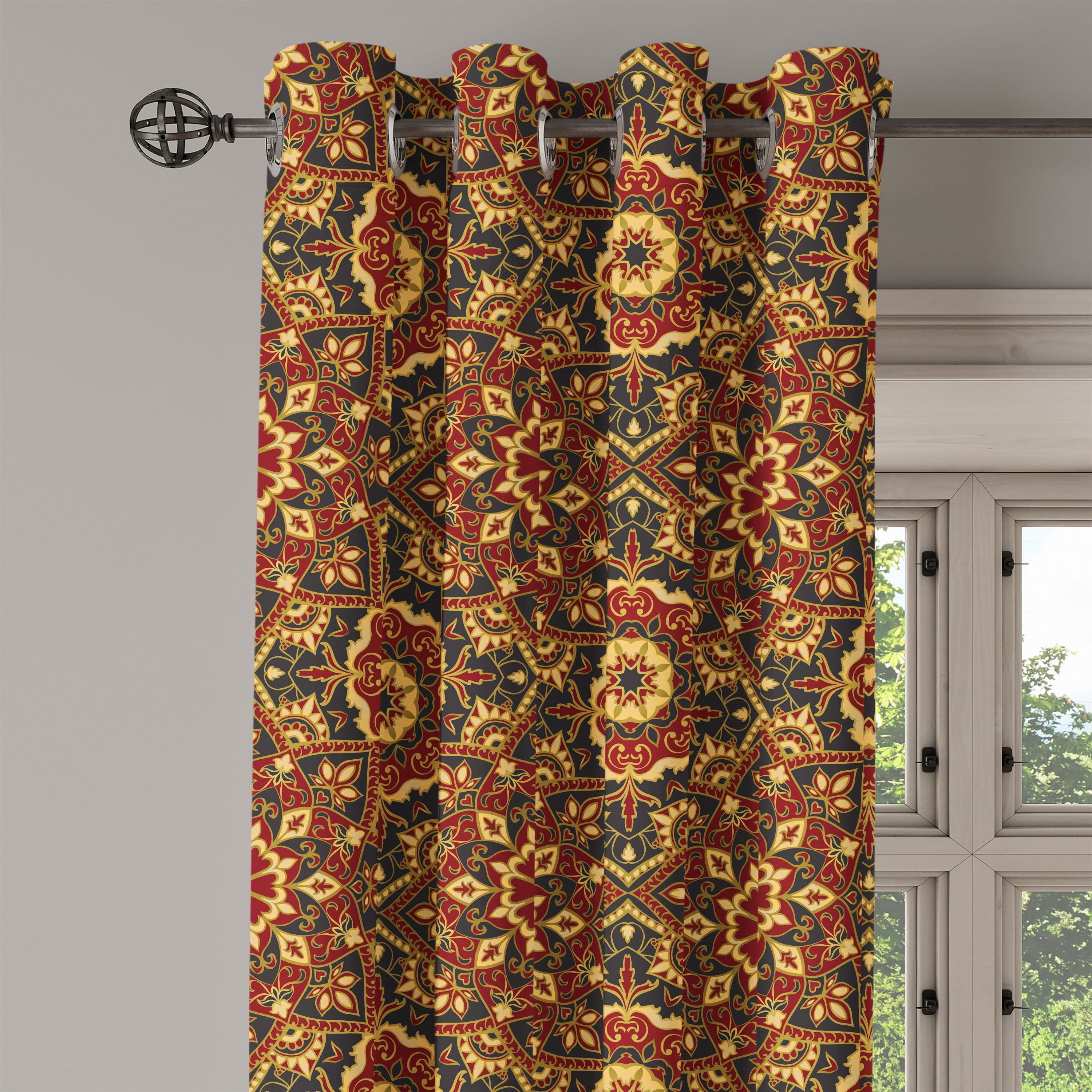 Ambesonne Turkish Pattern Grommet Curtain Single Panel, Dark Byzantine, 50"x60", Ruby Mustard ...