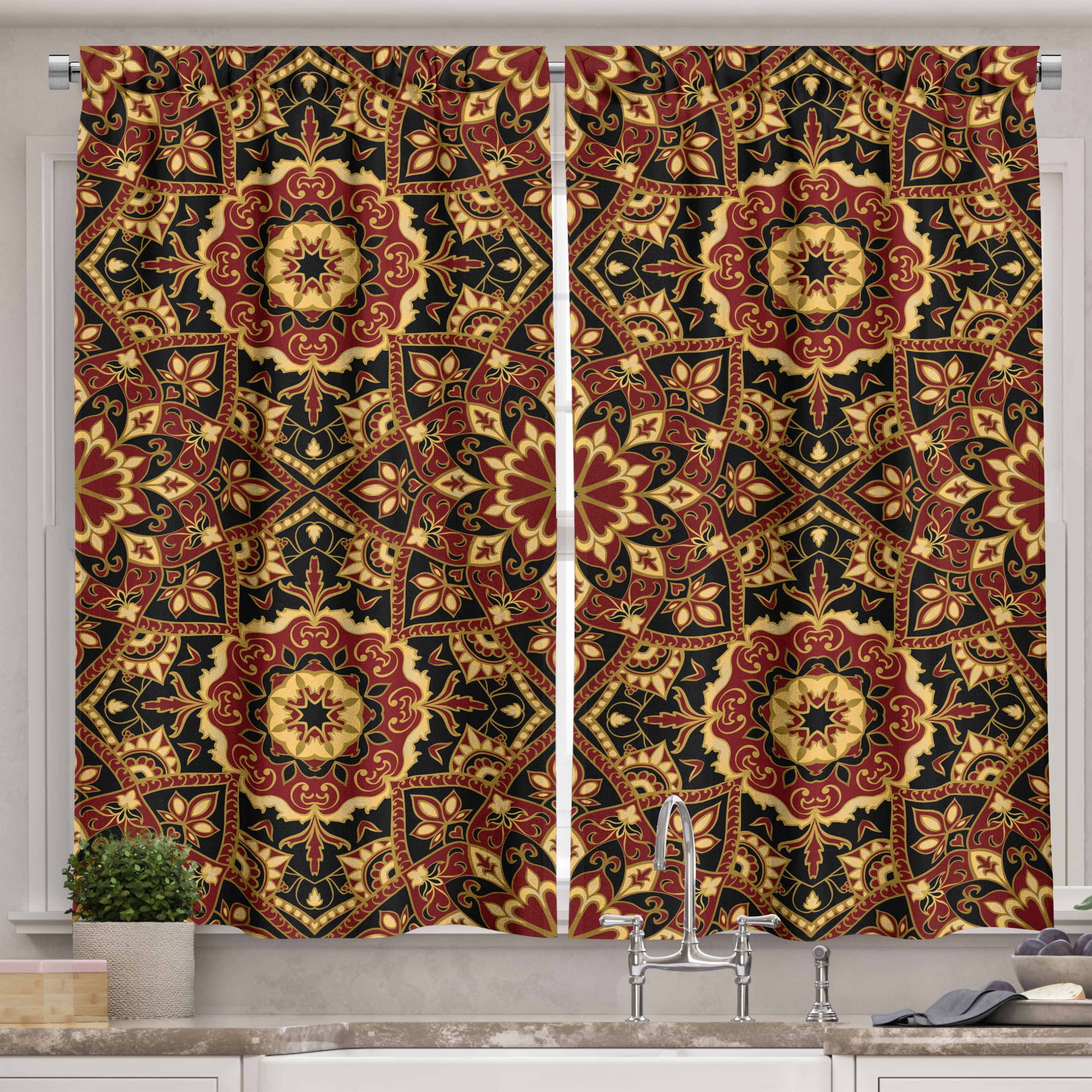 Ambesonne Turkish Pattern Kitchen Curtains, Dark Byzantine, 55"x39 ...