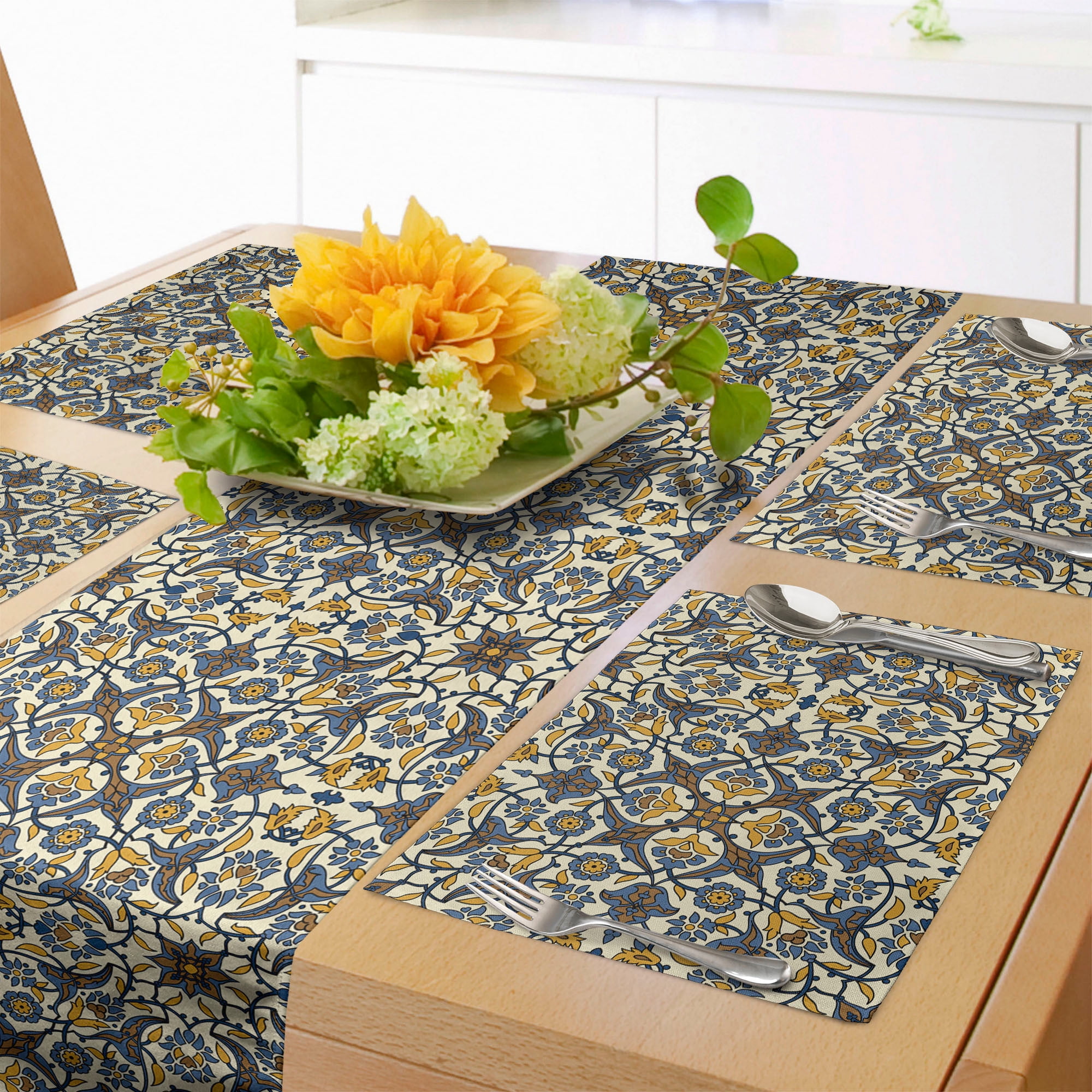 Ambesonne Turkish Pattern Table Runner & Placemats, Curly Detailed Form ...