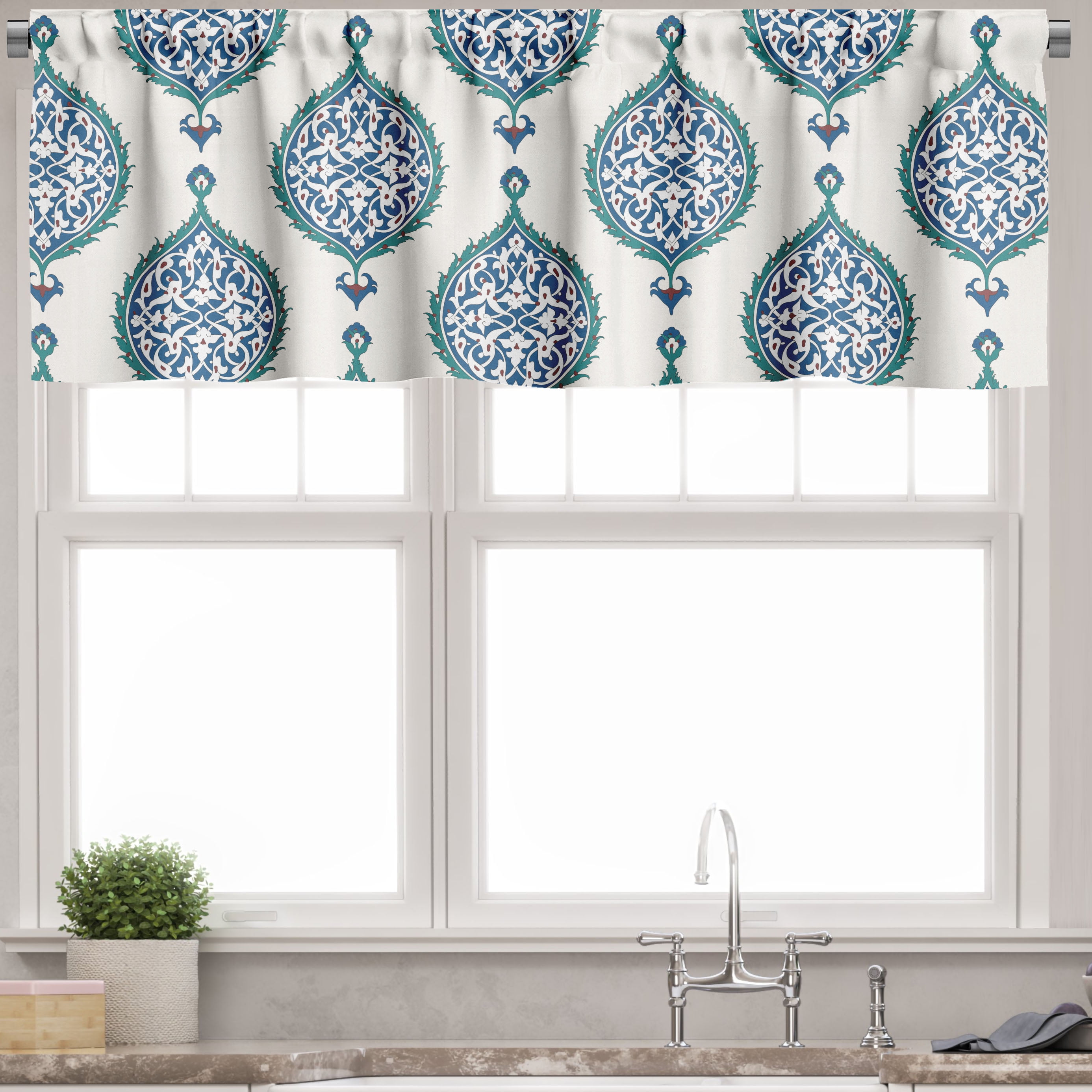 Ambesonne Turkish Pattern Window Valance, Eastern Curly Leaf, 54" X 18 ...