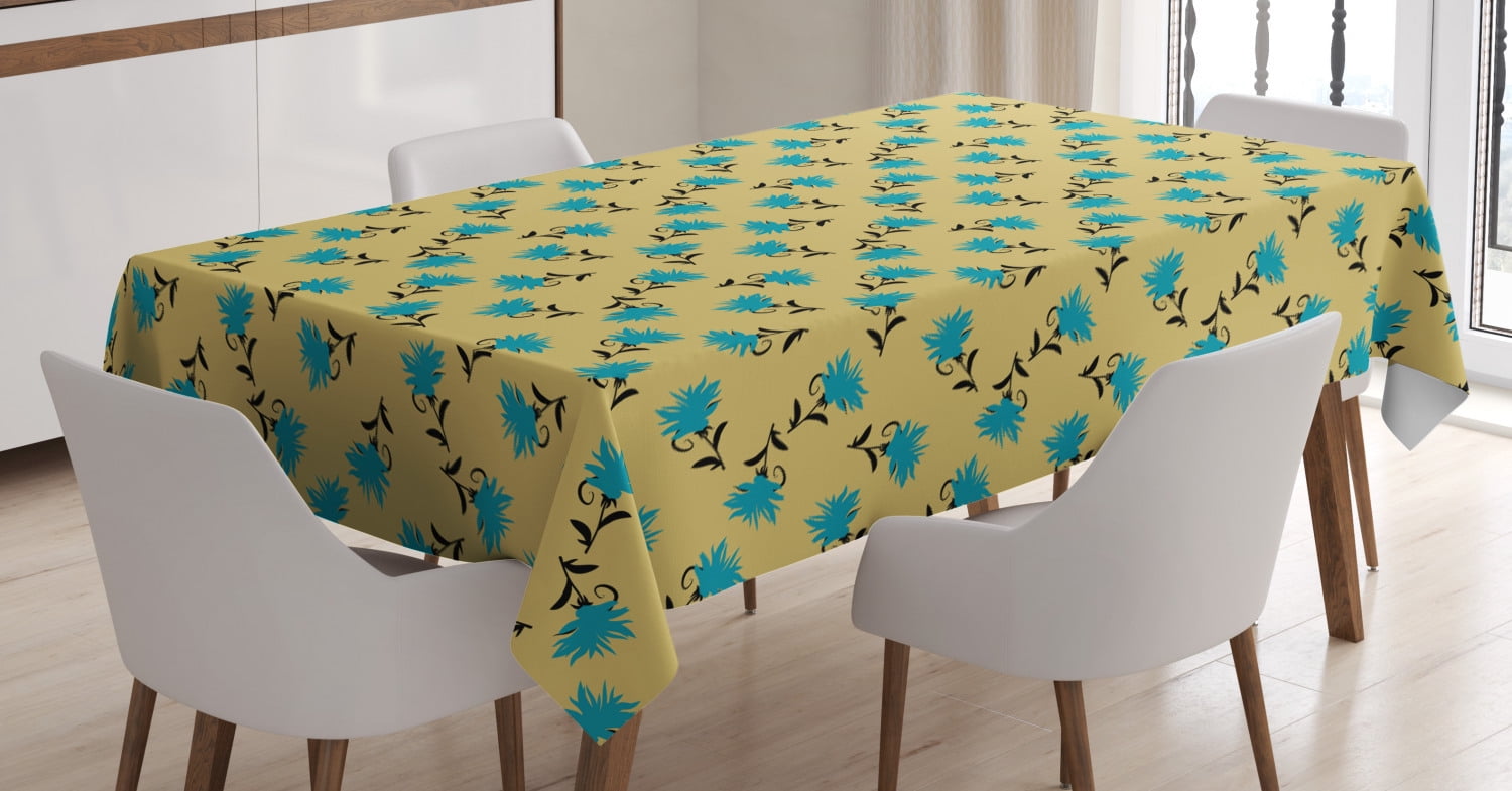 Ambesonne Turquoise Blue Tablecloth Rectangular Table Cover, Petal with ...