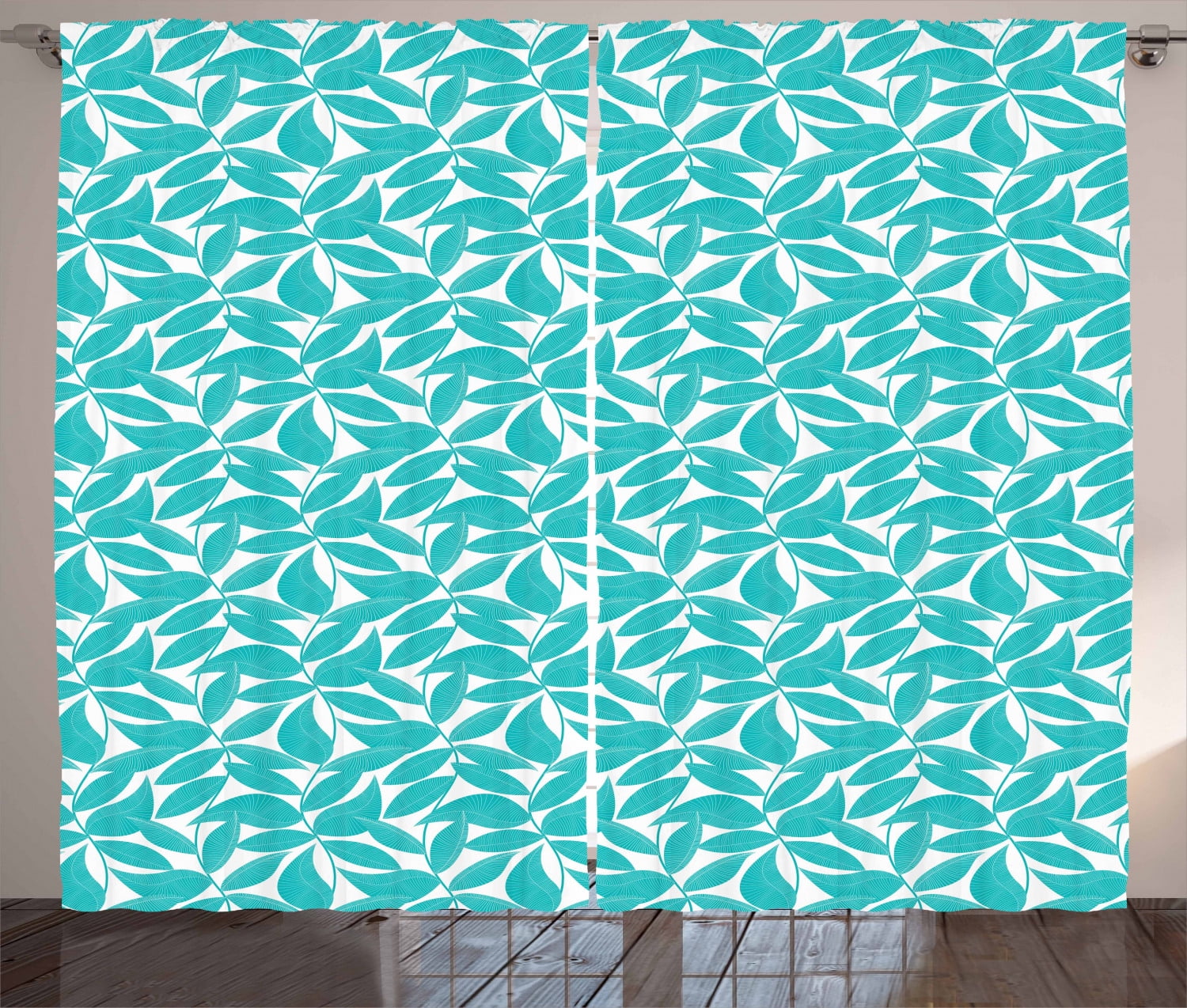 Ambesonne Turquoise Curtains 2 Panel Set, Exotic Foliage Spring, 108" x ...