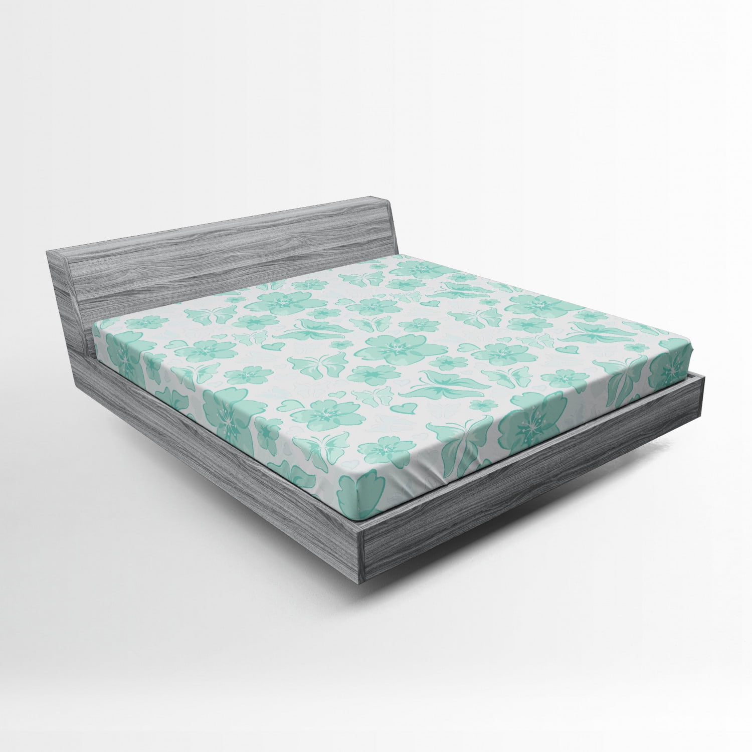 Ambesonne Turquoise Fitted Sheet, Spring Butterflies, Full Size ...
