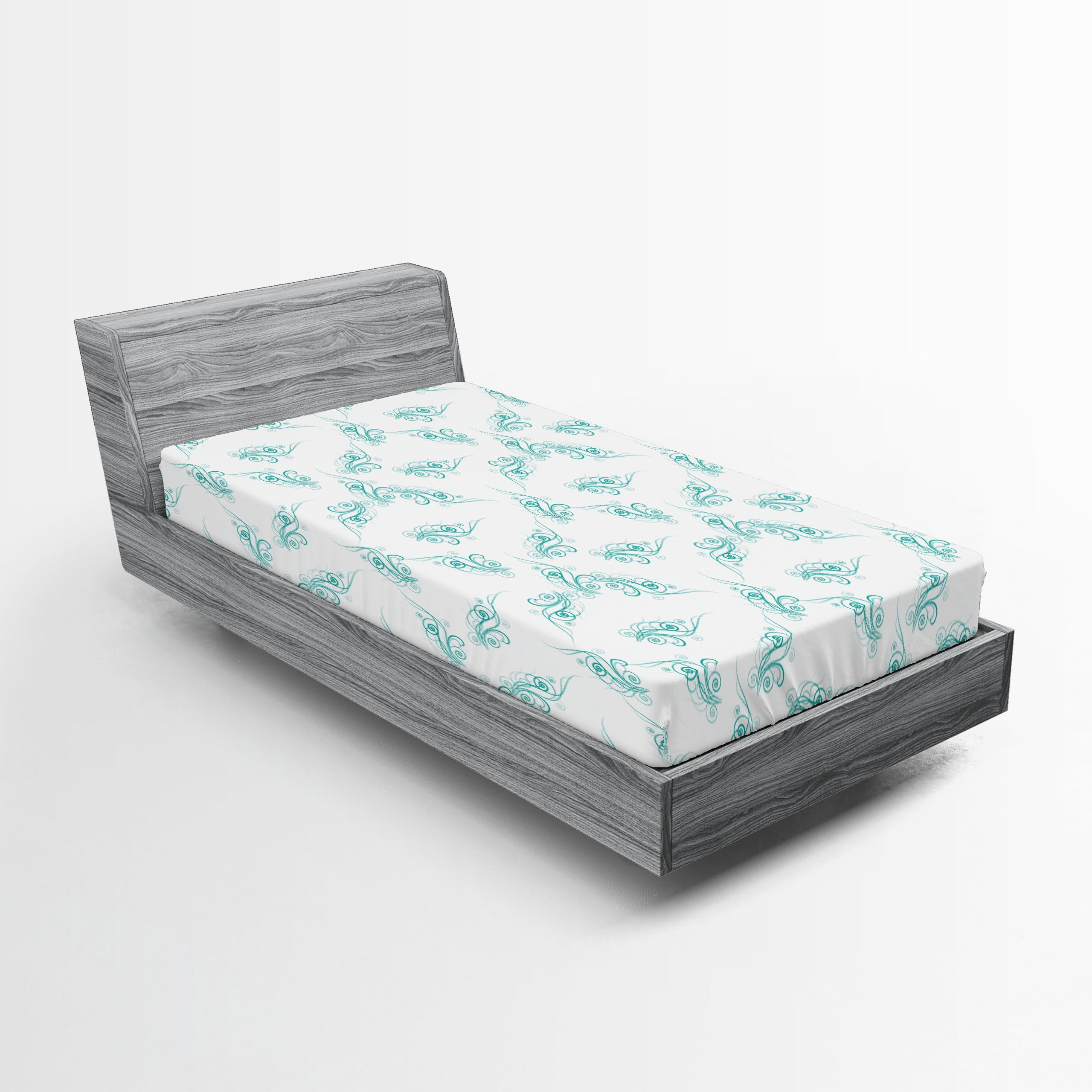 Ambesonne Turquoise Fitted Sheet, Swirling Branch Lines, Twin XL Size ...