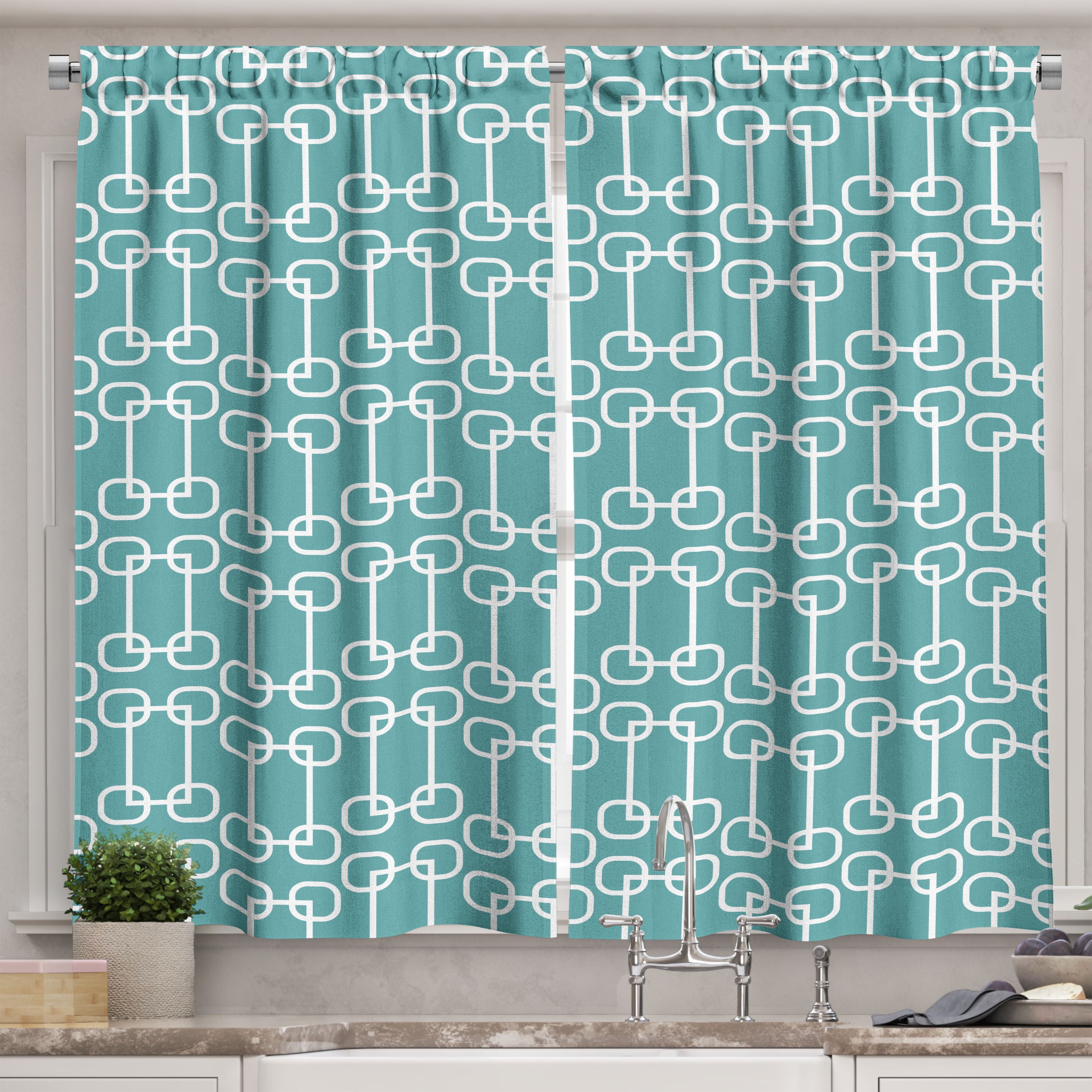 Ambesonne Turquoise Kitchen Curtains, Retro Squares Design, 55"x39 ...
