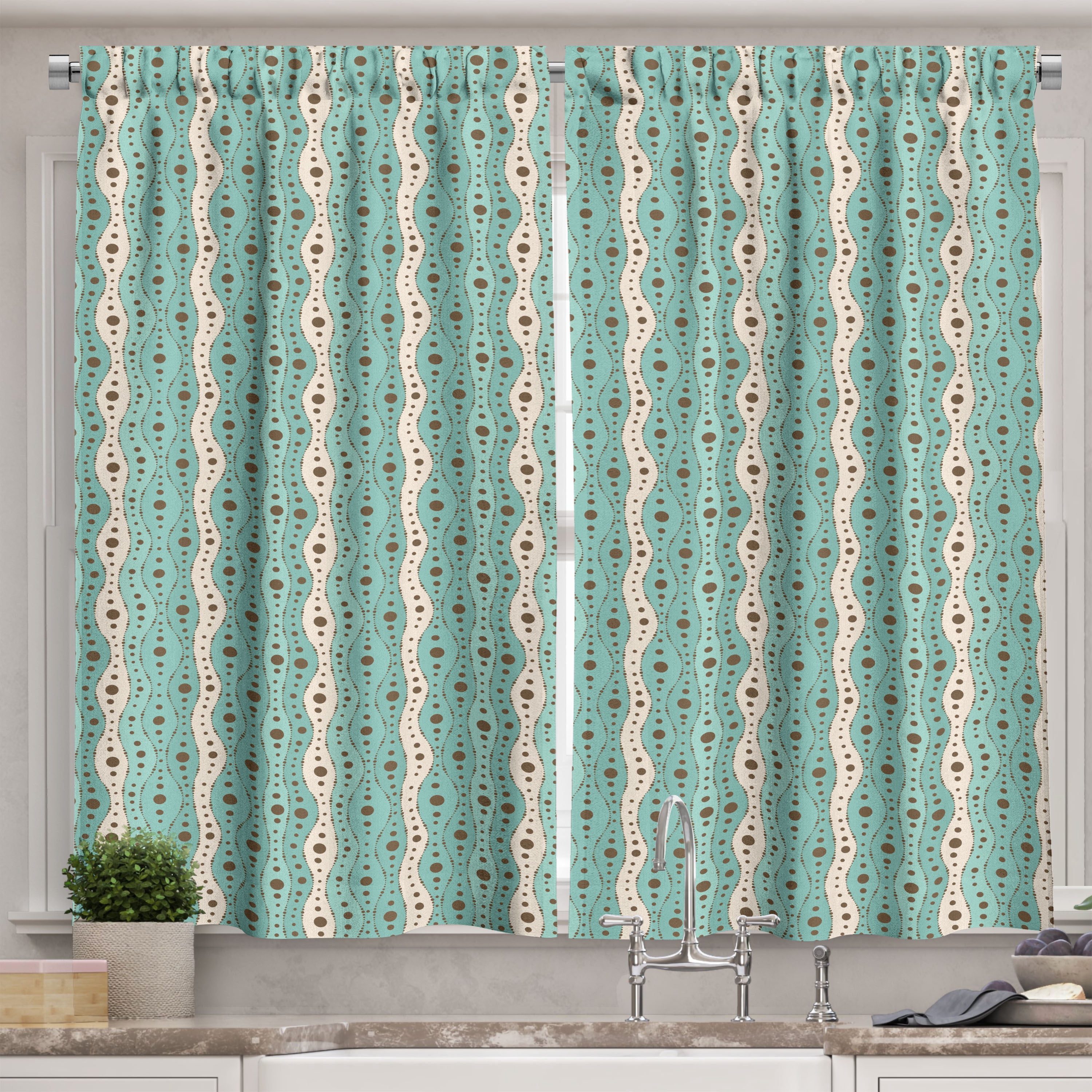 Ambesonne Turquoise Kitchen Curtains, Traditional Polka Dot, 55"x45 ...