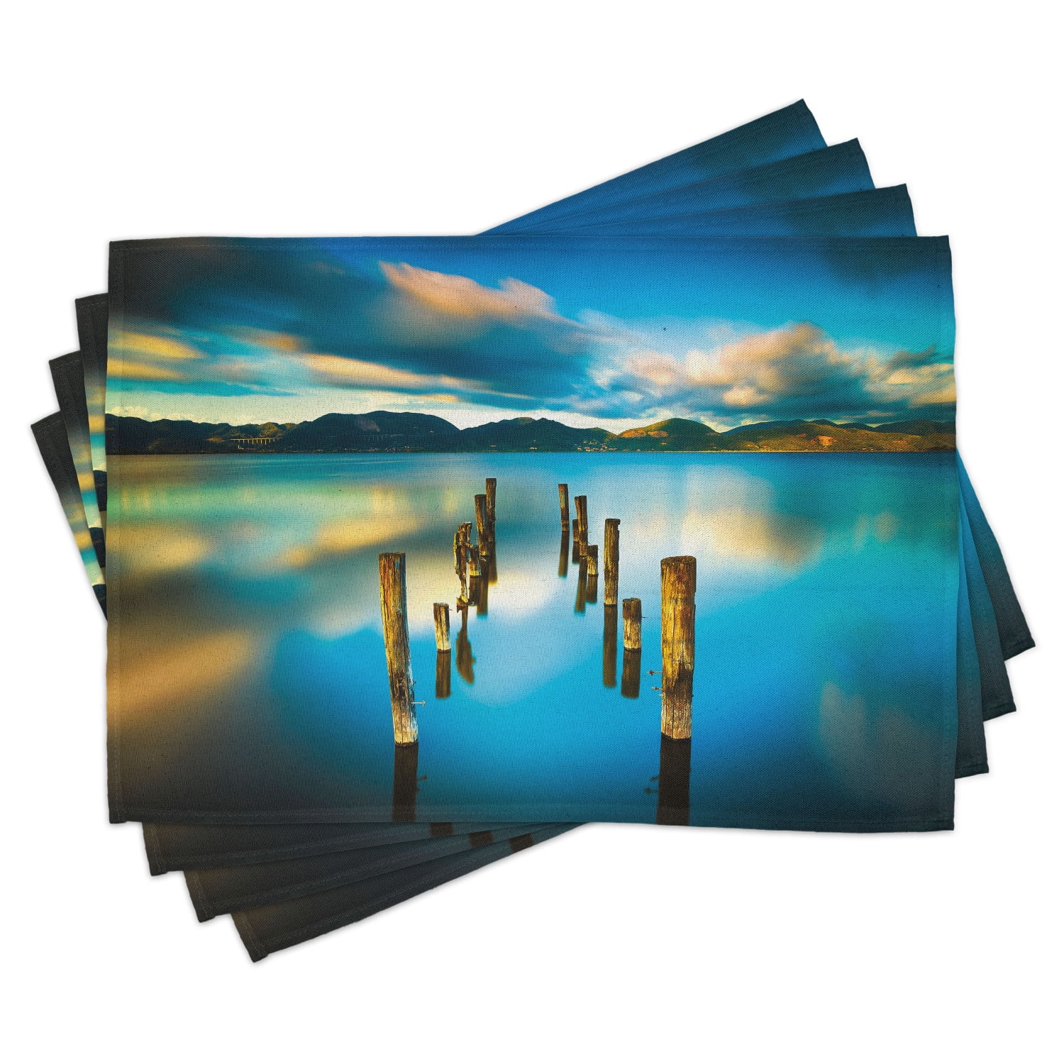 Ambesonne Turquoise Place Mats Set of 4, Clouds Ocean Nature, Standard ...