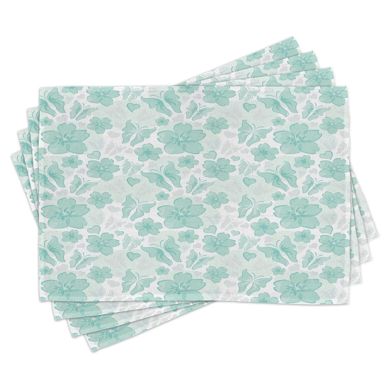 Ambesonne Turquoise Place Mats Set of 4, Spring Butterflies, Standard ...